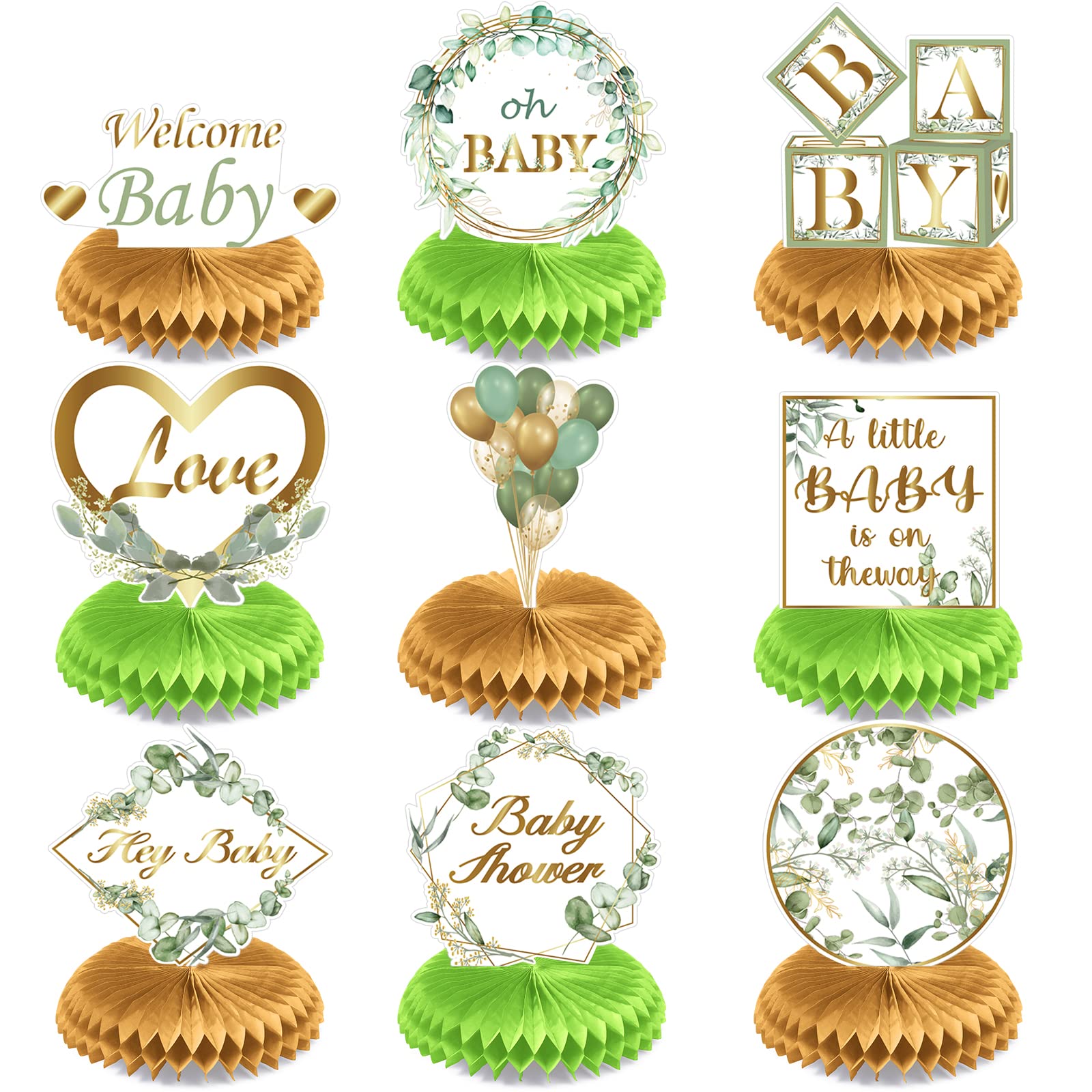 Amazon.com: Weecent 9 Pcs Greenery Baby Shower Honeycomb Centerpieces ...