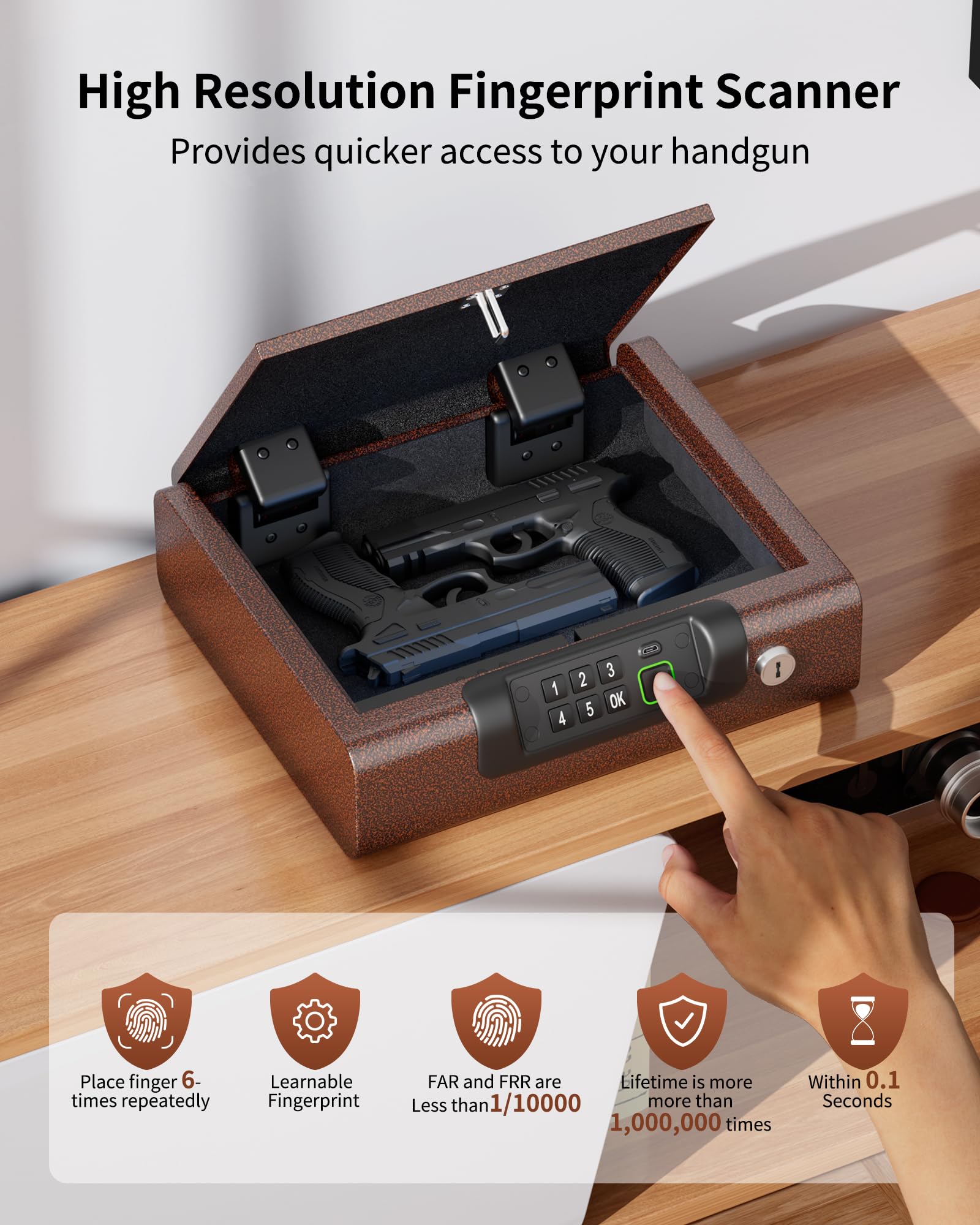 Snapklik.com : Gun Safe,Biometric Gun Safe For Pistols 3-Ways Unlock ...