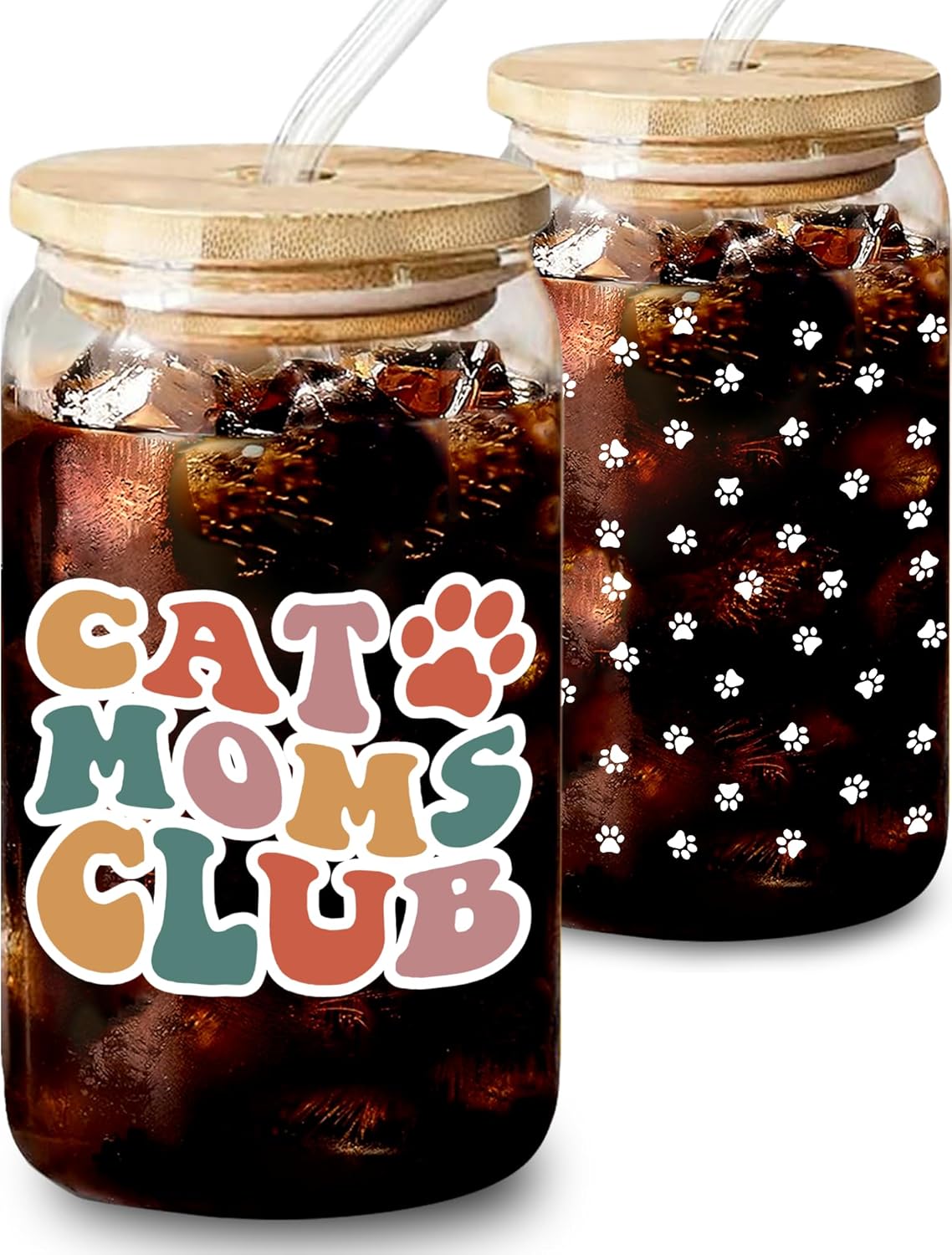 Amazon.com | KEDRIAN Cat Mom Club Glass Cup 16oz, Cat Cup, Cat Mugs ...