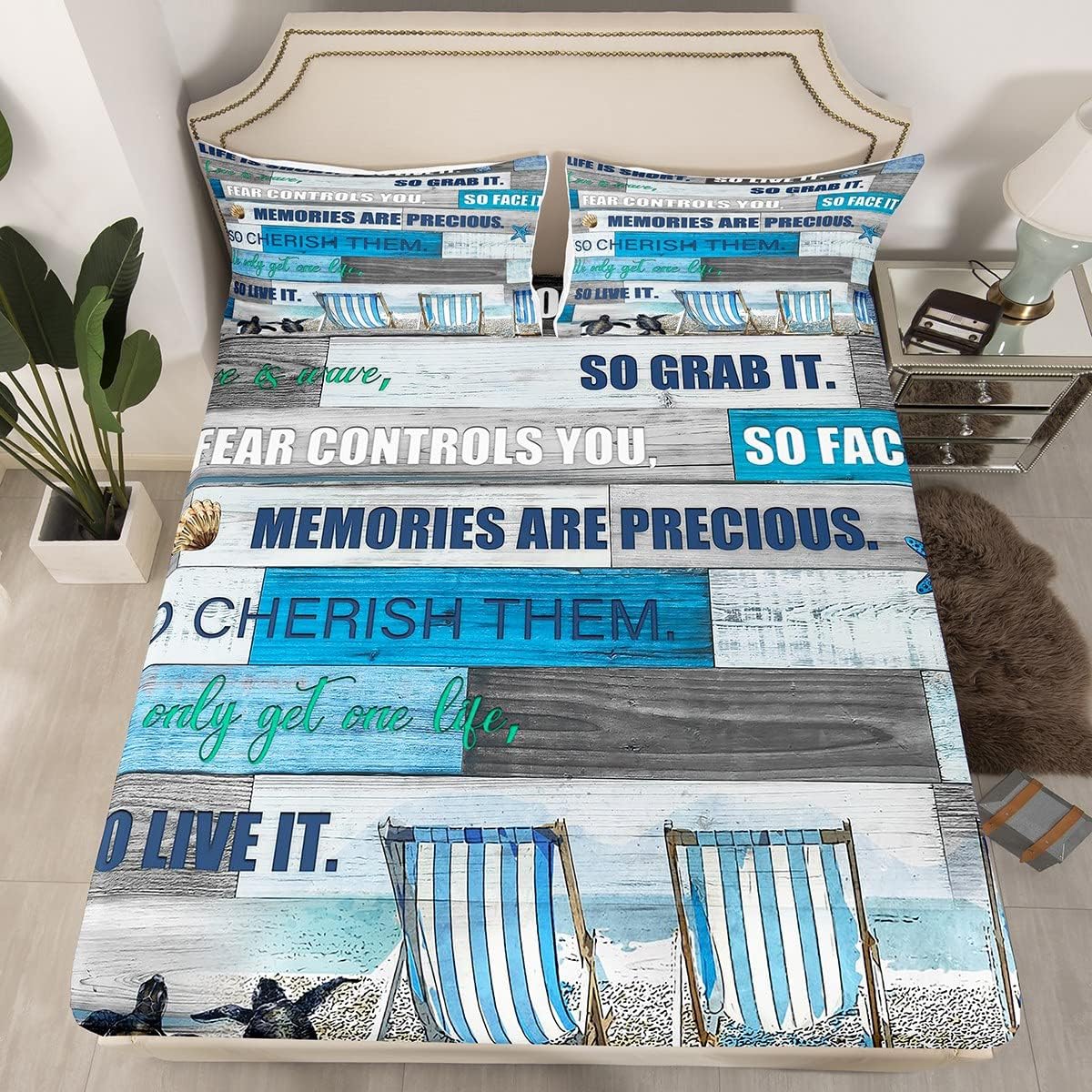 Erosebridal Summer Beach Fitted Sheet Twin Size,Sea Turtle Bed Sheets ...