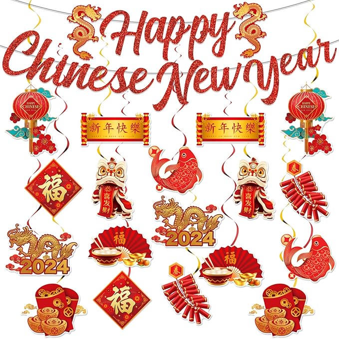 Amazon.com: Chinese New Year Decorations 2024, 19Pcs Lunar New Year ...