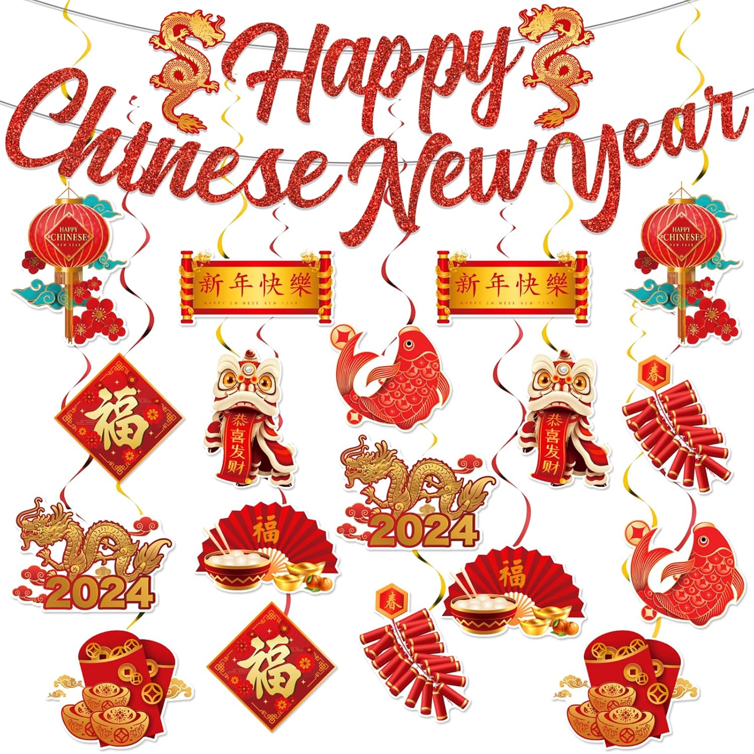 Chinese New Year Decorations 2024 19Pcs Lunar New Year Decorations chinese-new-year-decorations-2024-19pcs-lunar-new-year-decorations