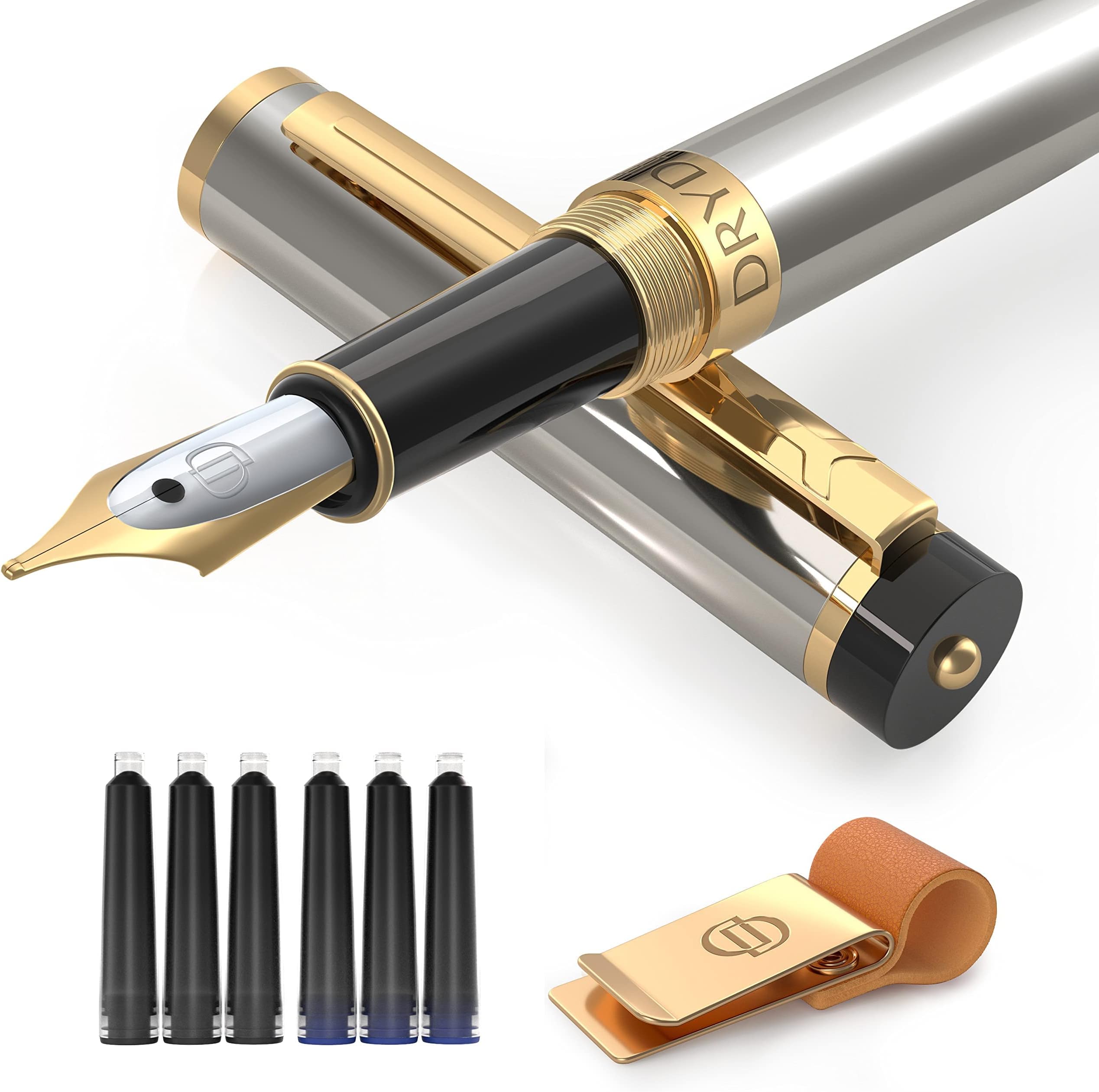 Dryden Designs Fountain Pen and Sleeve PU Leather Clips - Medium Nib 0 ...