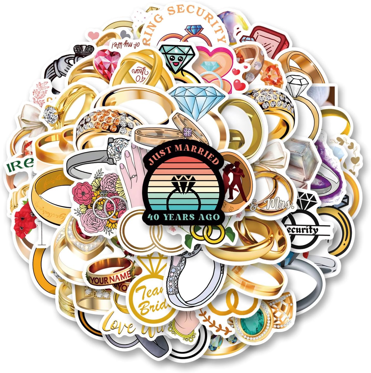 Amazon.com: Diamond Glitter Wedding Ring 3D Stickers 20pcs, Silver ...