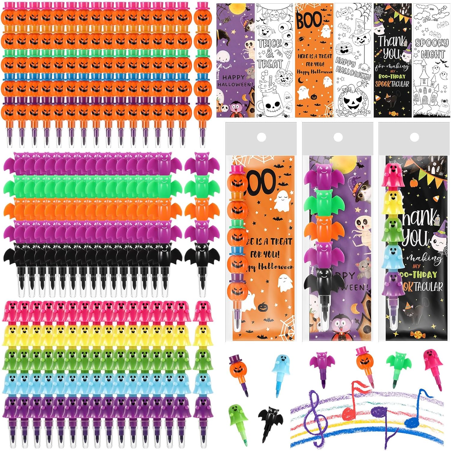 Amazon.com: MotiMind 48 Set Halloween Crayons Party Favors Bat Pumpkin ...