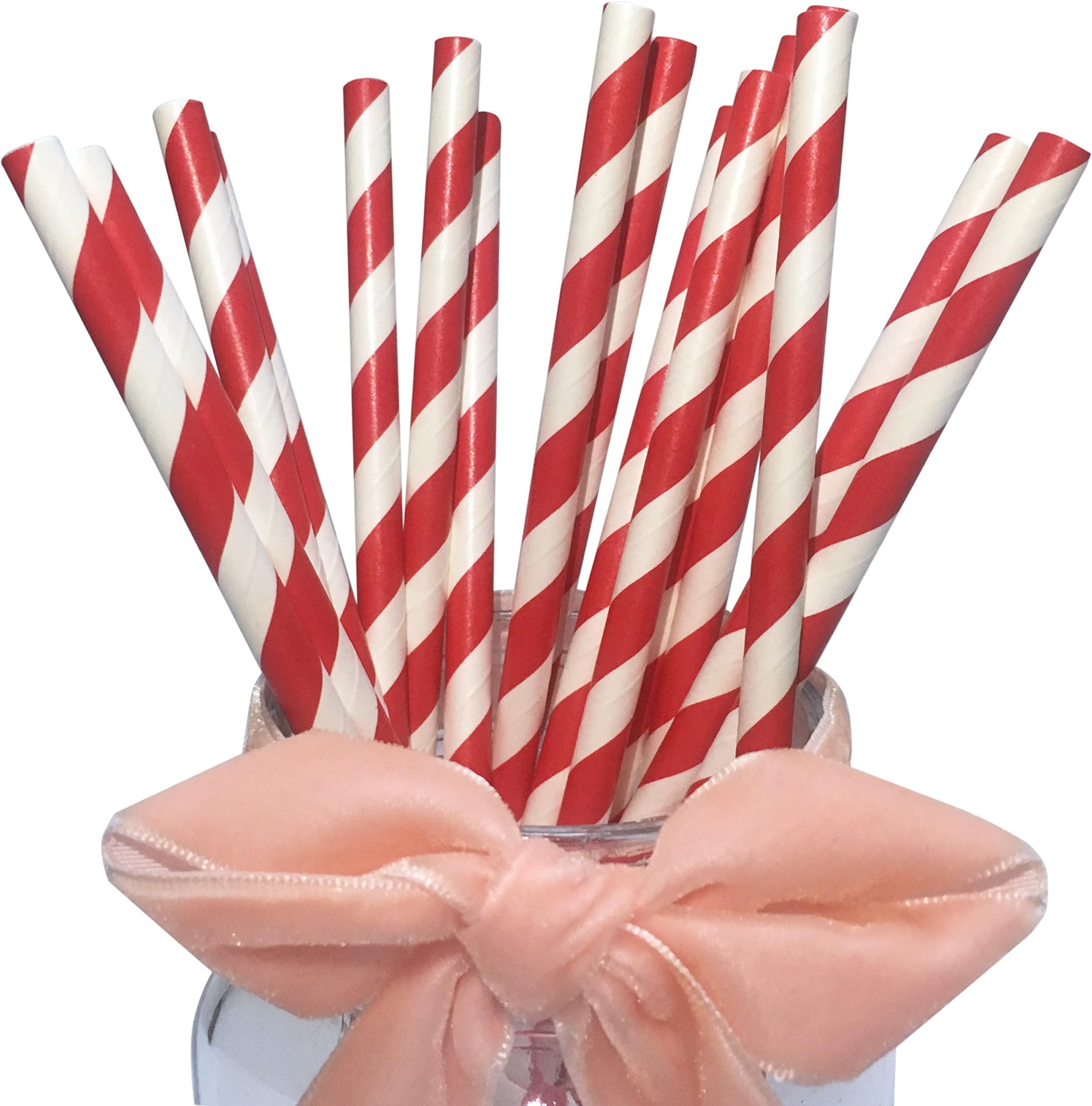 Amazon.com: Webake Paper Straws Biodegradable Bulk 200 Red Striped ...