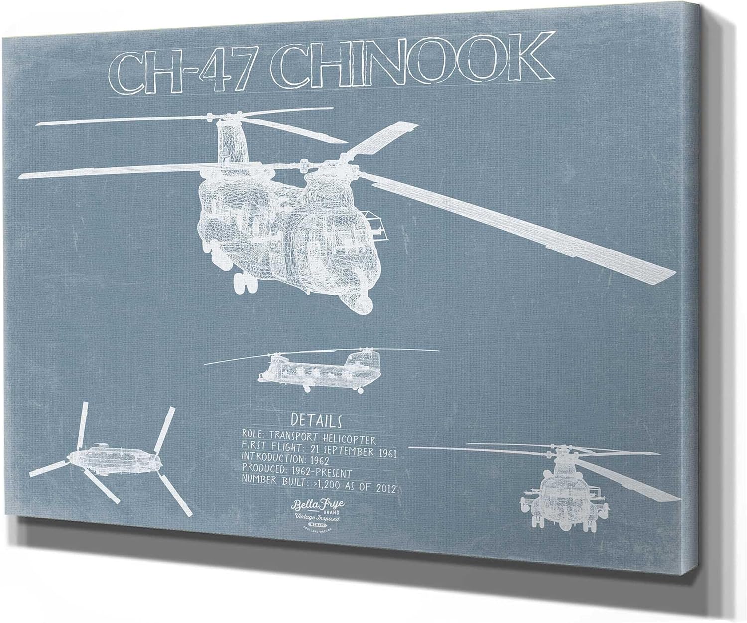 Amazon.com: Bella Frye Boeing CH-47 Chinook Helicopter Blueprint Wall ...