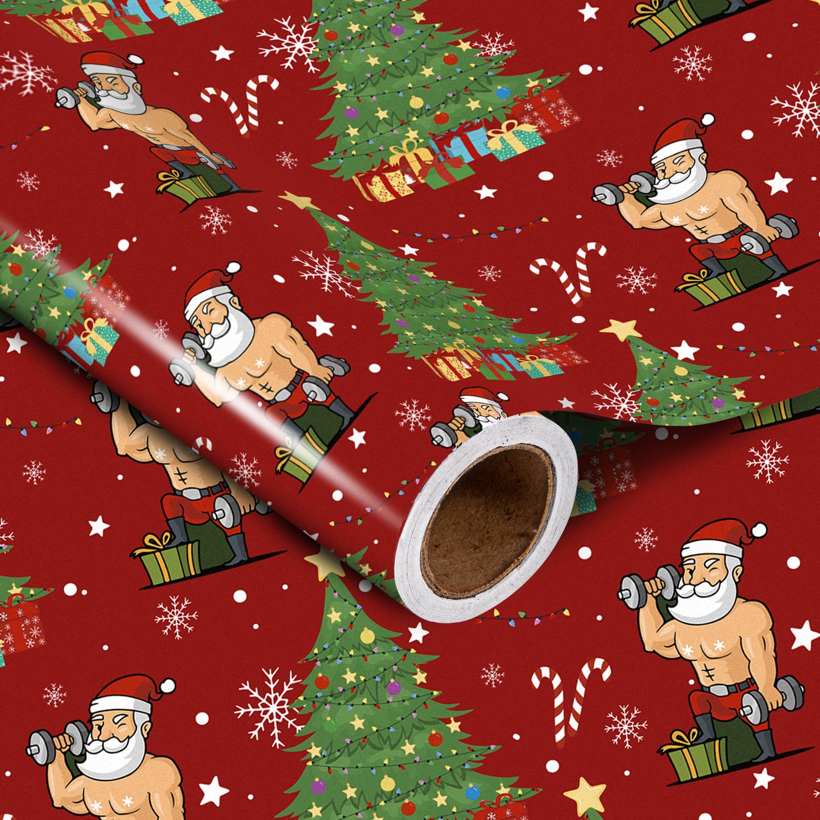 Amazon.com: LeZakaa Christmas Wrapping Paper Roll - Santa Claus Lifting ...