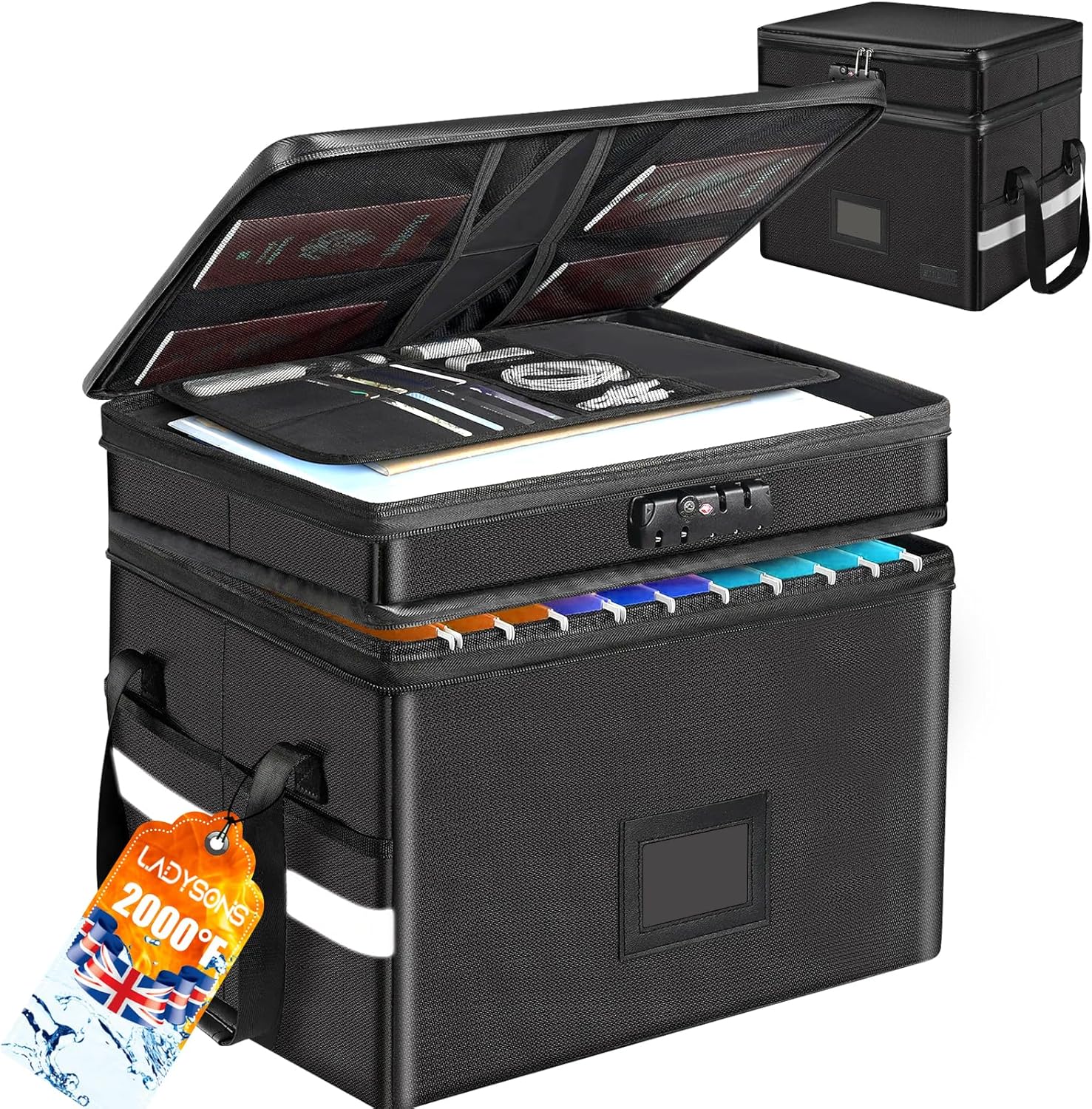 Fireproof Document Box with Lock, 2-Layer File Box for Documents with ...