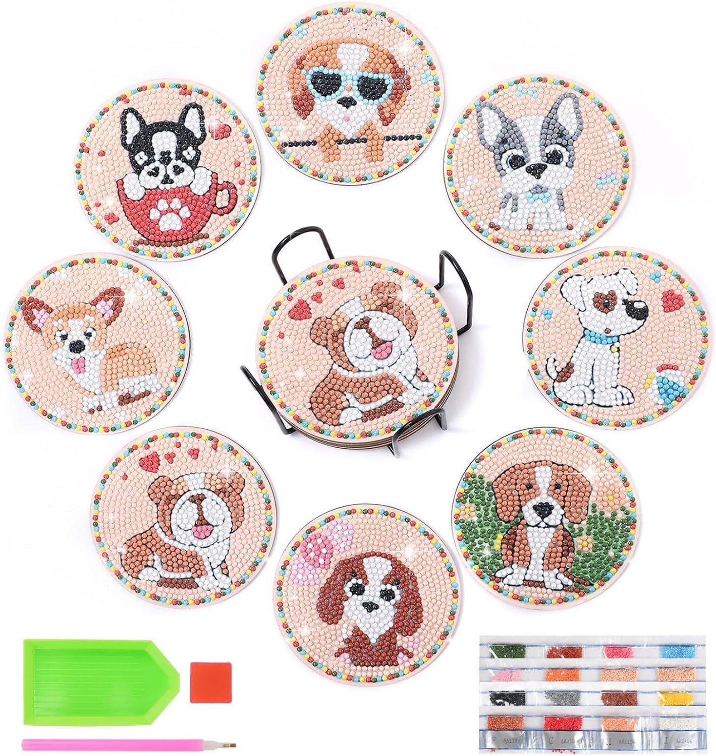KOMINZZ 8Pcs Diamond Painting Coasters with Holder Diamond Art Coasters ...