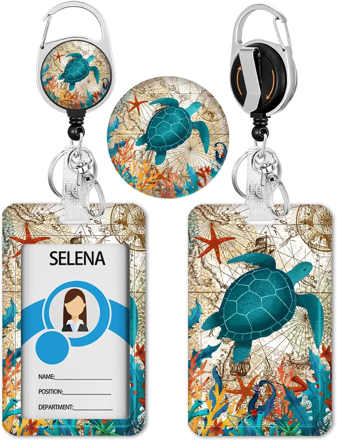 Amazon.com : Sea Turtles Badge Holder with Retractable Reel, Cute Id ...