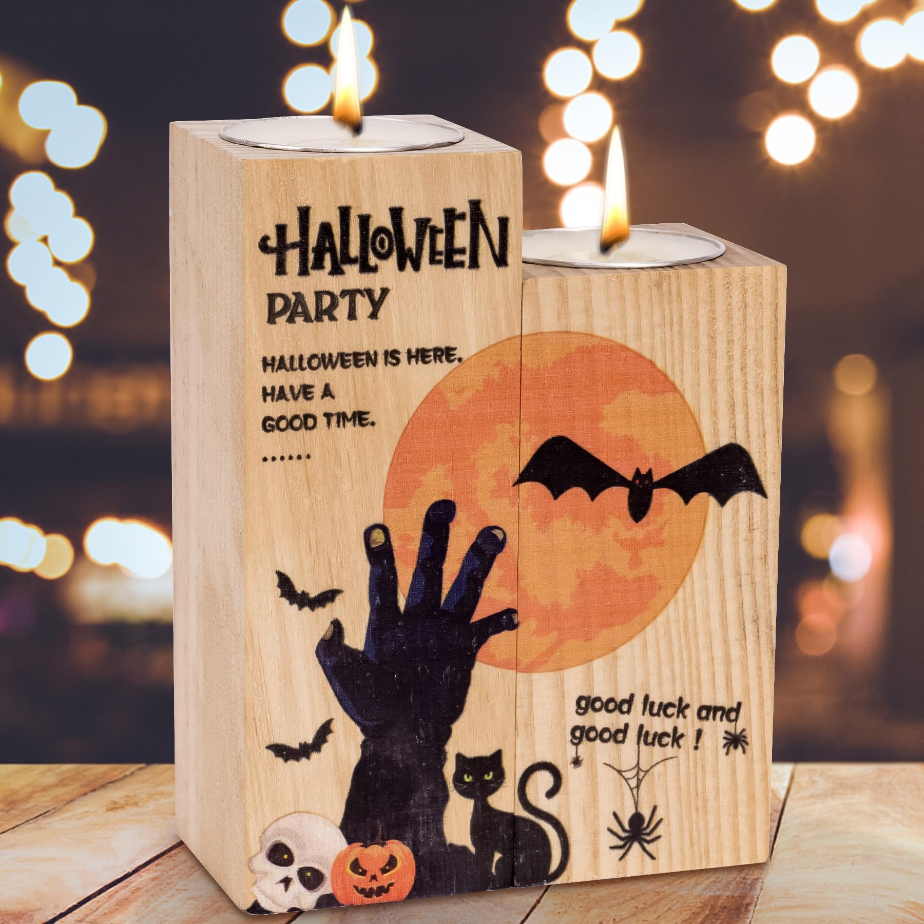 Amazon.com: Toptime Halloween Candle Holder, Wooden Tealight Candle ...