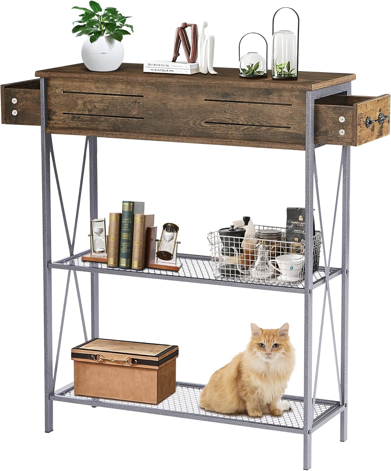 Amazon.com: VECELO Console Table for Entryway, Narrow Entry with 3-Tier Storage Shelves for ...