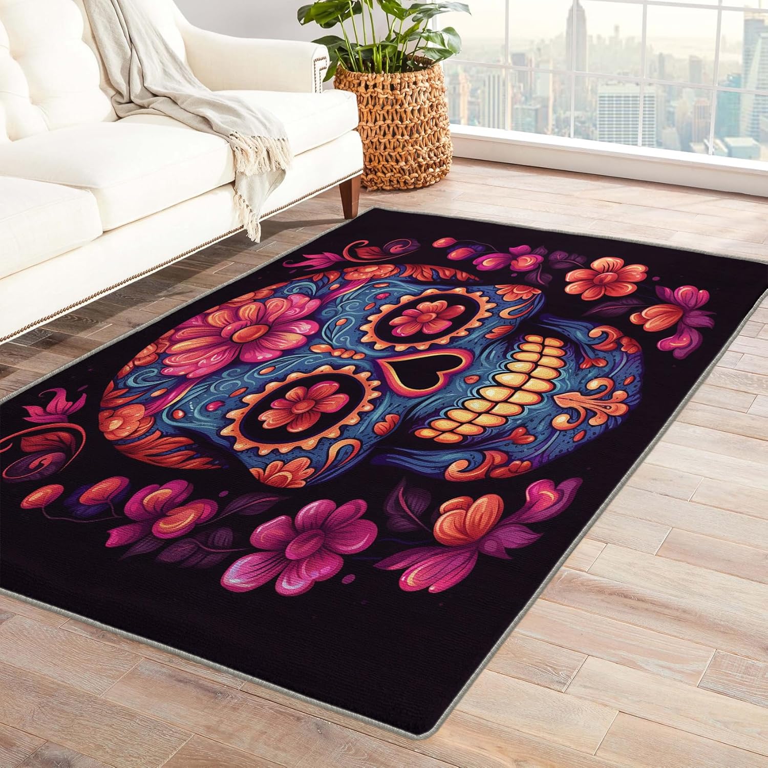 Amazon.com: Sugar Skull Rug & Home Decor - 5x8 Rug, Mexican Day of The ...