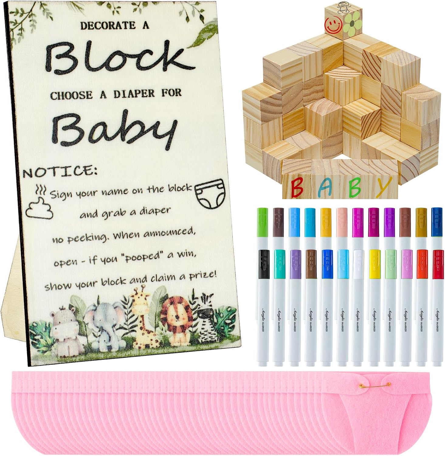 Amazon.com: 2F22E 125Pc Baby Shower Game Kit - Baby Shower Game Sign ...