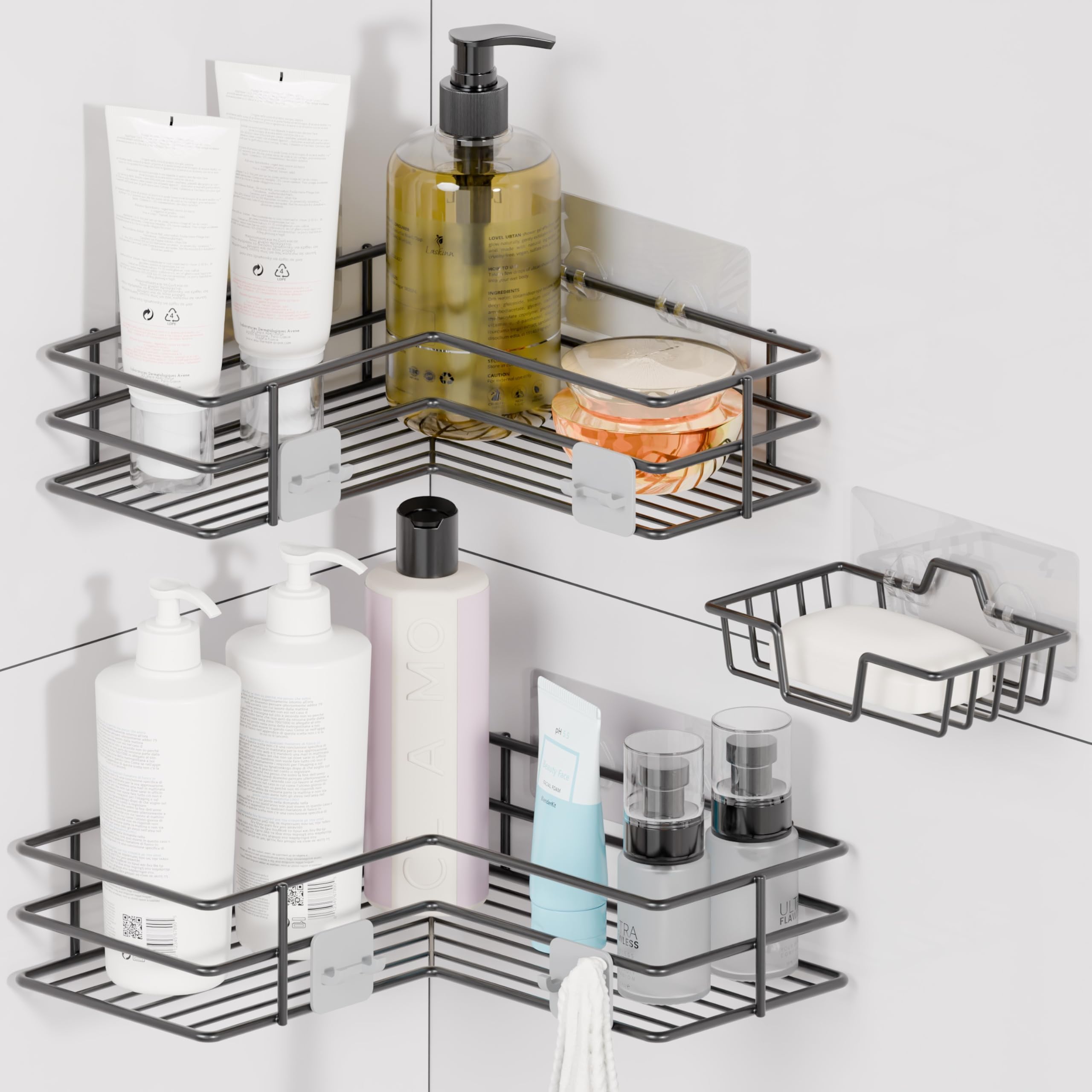 Amazon.com: Sea Team Adhesive Corner Shower Caddy with Soap Holder and ...