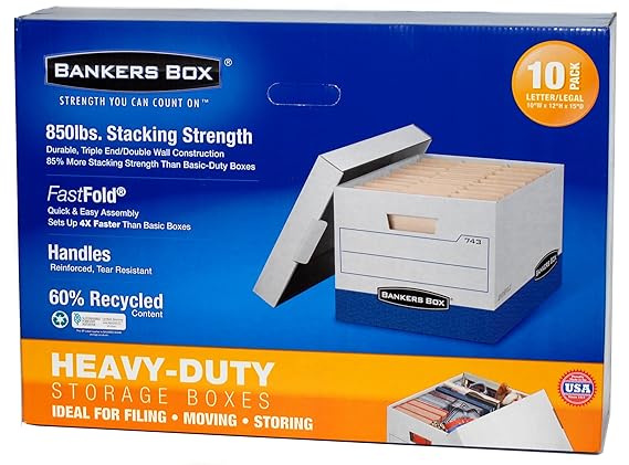 Amazon.com: Bankers Box Heavy Duty File Boxes Letter/Legal, 10 Count ...