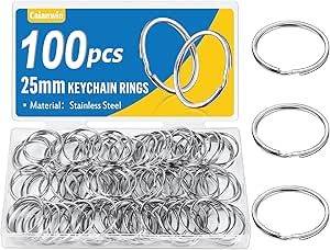 Caianwin 100Pcs Keyring Hoops 25mm Key Ring Round Stainless Steel Split ...