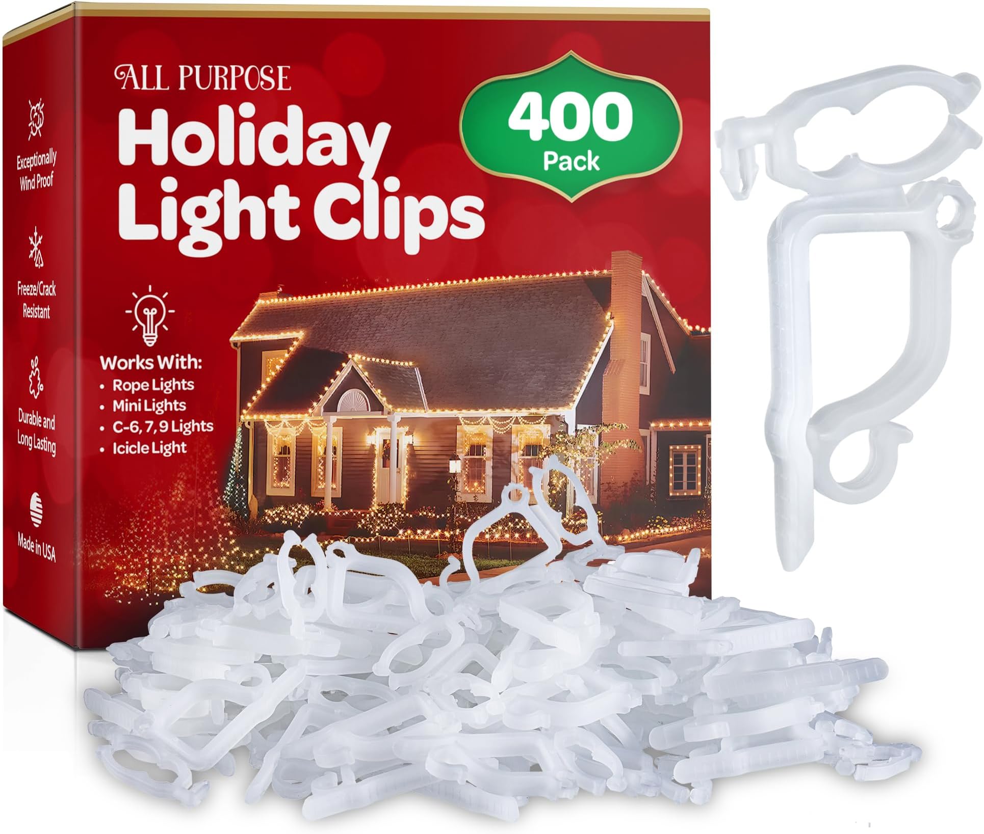 Amazon.com: All-Purpose Holiday Light Clips [Set of 400] Christmas ...