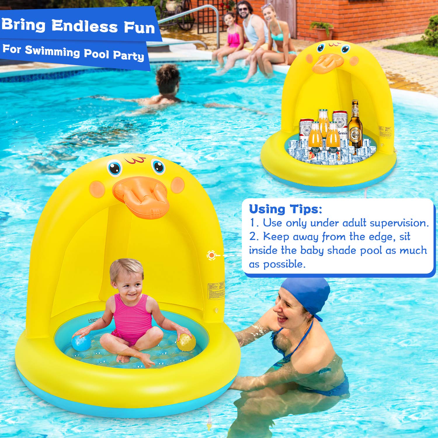 Baby Pool With Canopy Duck Padded Bottom Spray Pool Shade | Desertcart OMAN