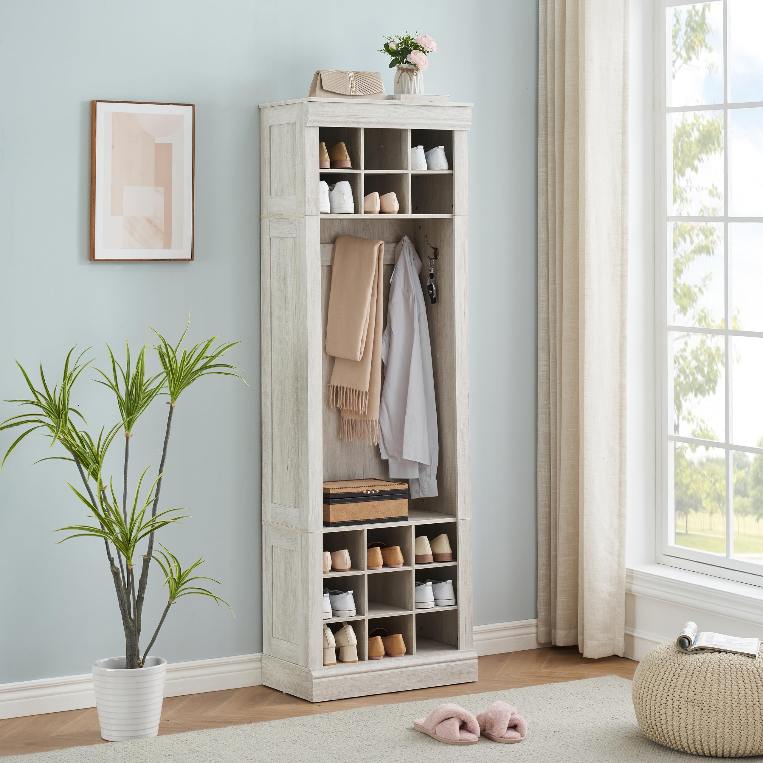 Amazon.com: SUNNYFURN Hall Tree with Shoe Storage Storage Cabinet with ...