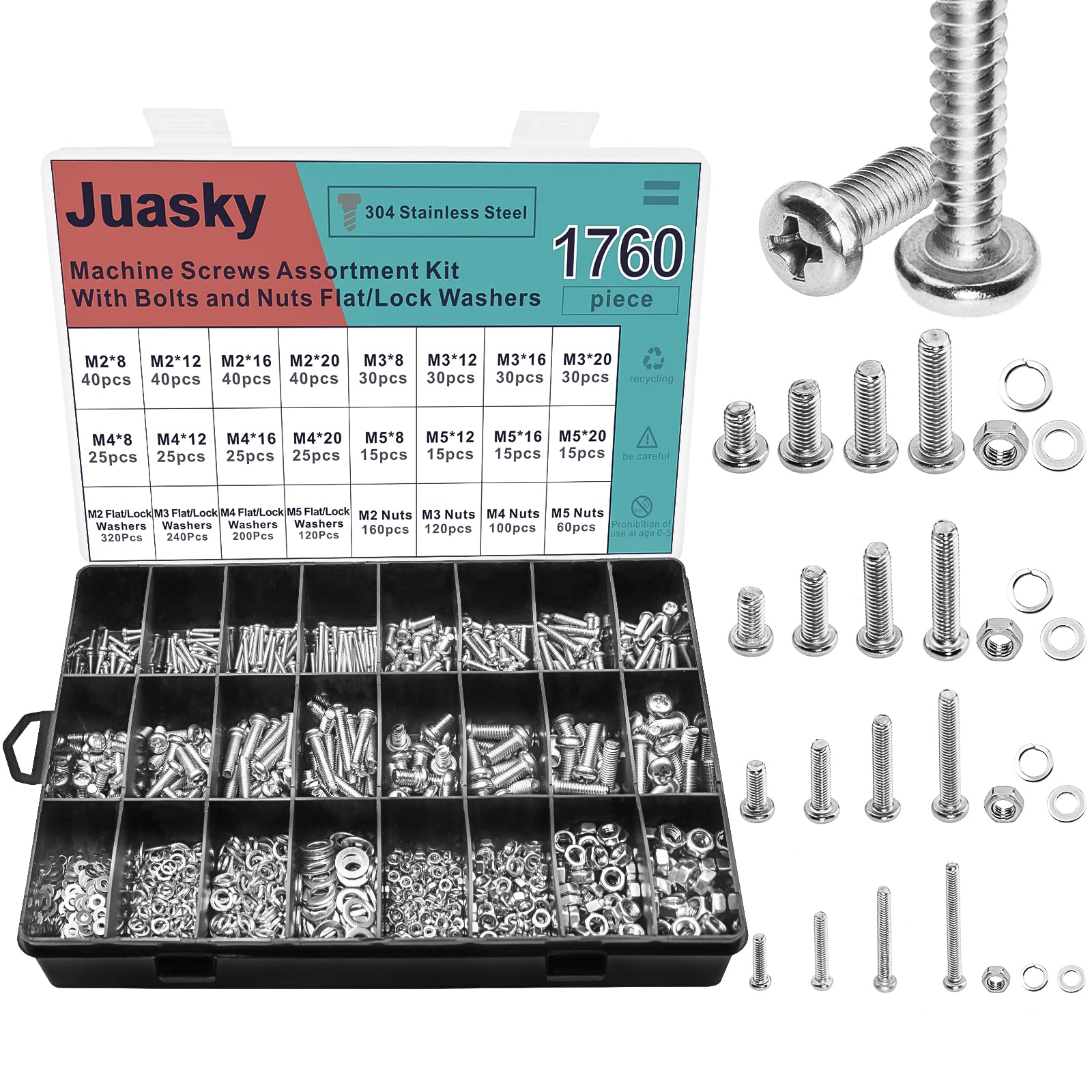 Snapklik.com : Juasky 1760Pcs 16 Sizes Machine Screw Assortment Kit 304 ...