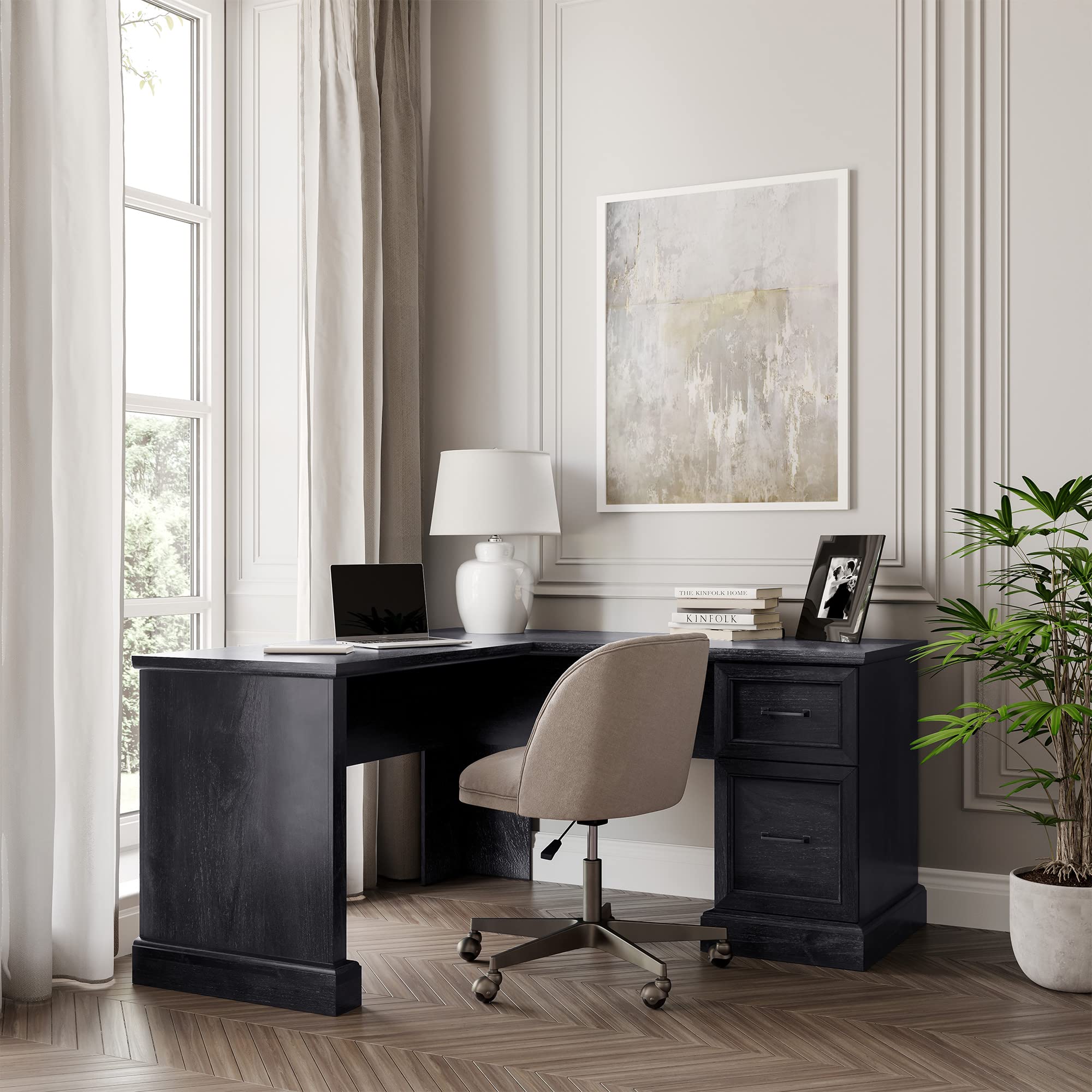 Buy BELLEZE 60 Inch L Shaped Wood Executive Secretary Desk, Rustic ...