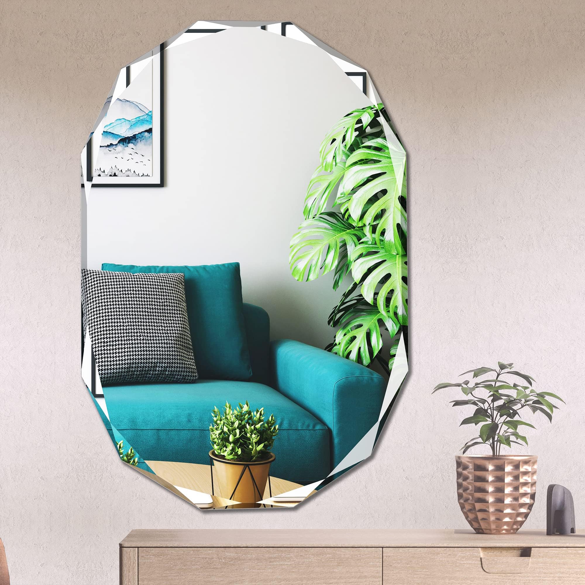 Amazon.com: SNUGACE Single Beveled Edge Circle Mirror Frameless Wall ...