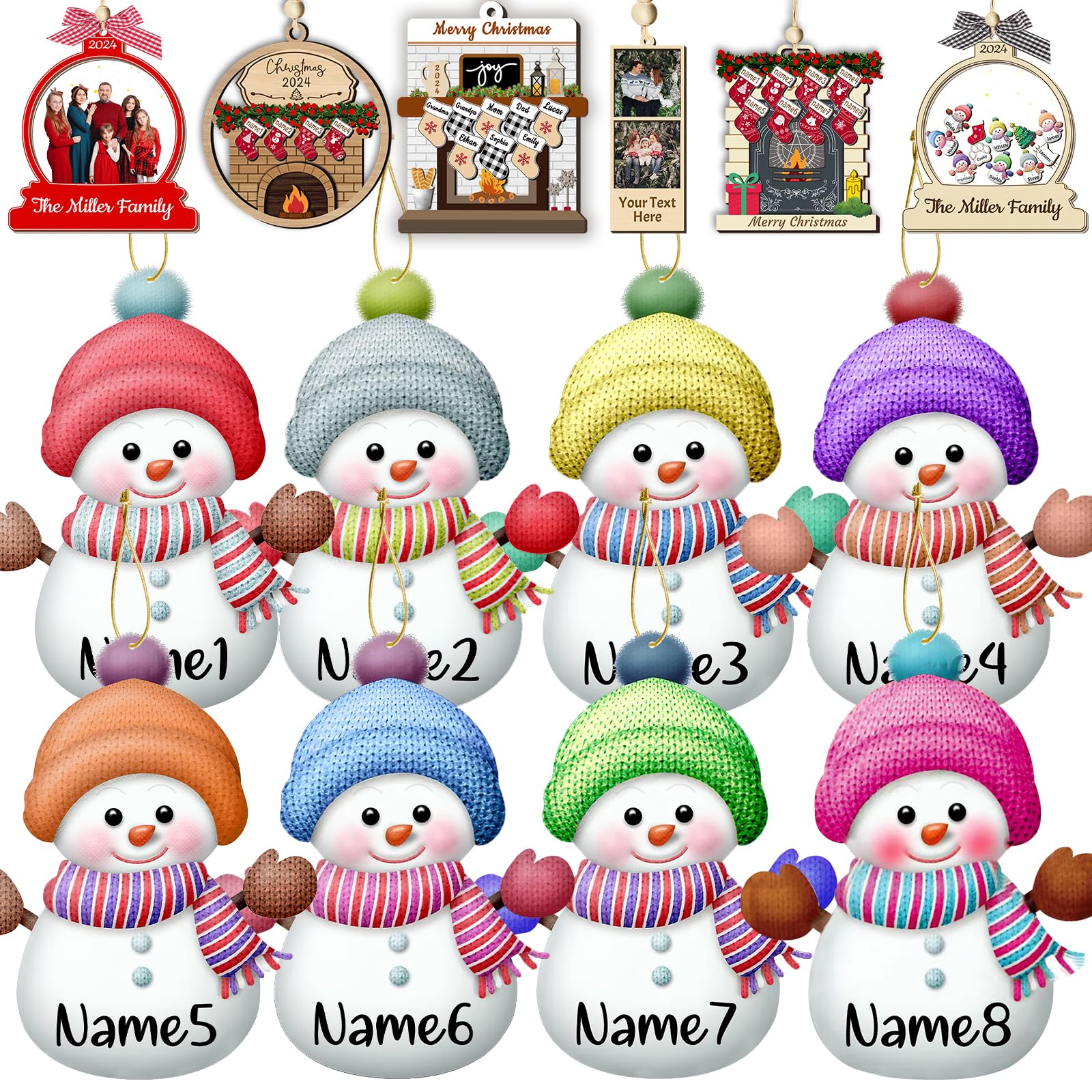Amazon.com: Personalized Christmas Ornaments Snowmen 2024 Family 8 Pcs ...