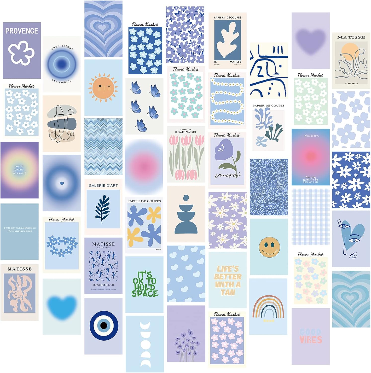HsentimenH 50 Pieces Aesthetic Wall Collage Pictures, Blue Aesthetic ...
