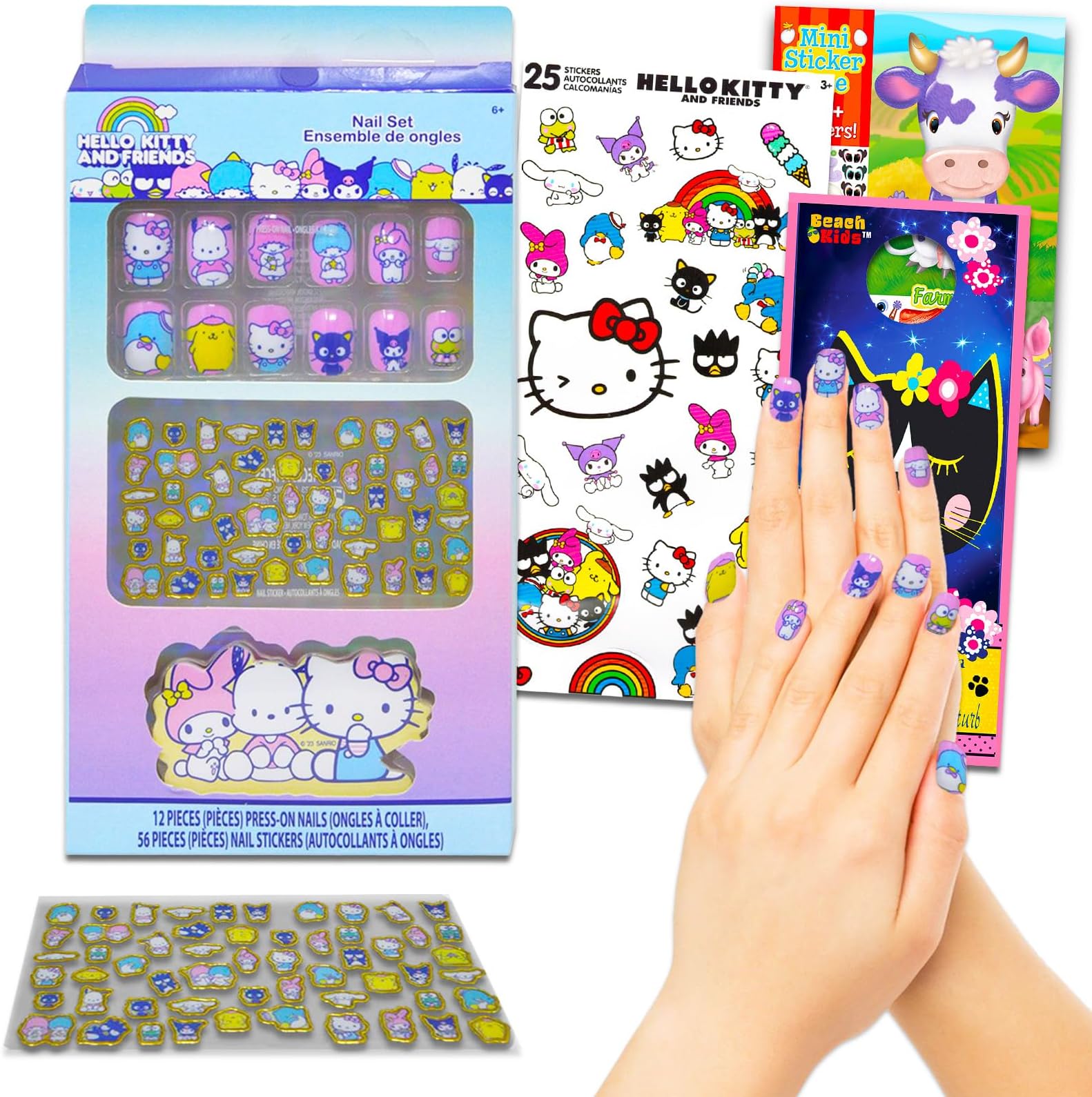 Amazon.com: Hello Kitty Press-On Nails for Kids - Bundle with 12 Kitty ...