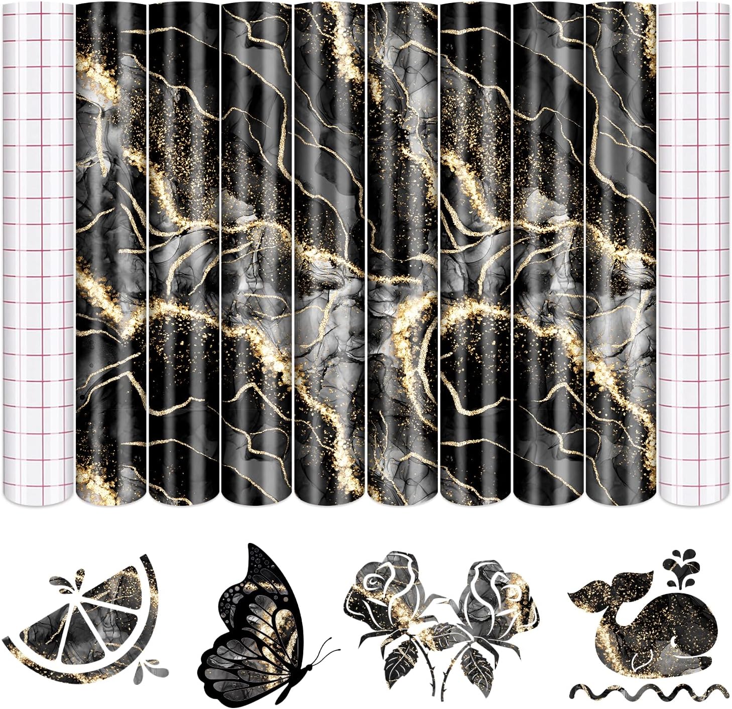 Amazon.com: Tintnut Marble Permanent Vinyl - 8 Sheets 12"x10", Black ...
