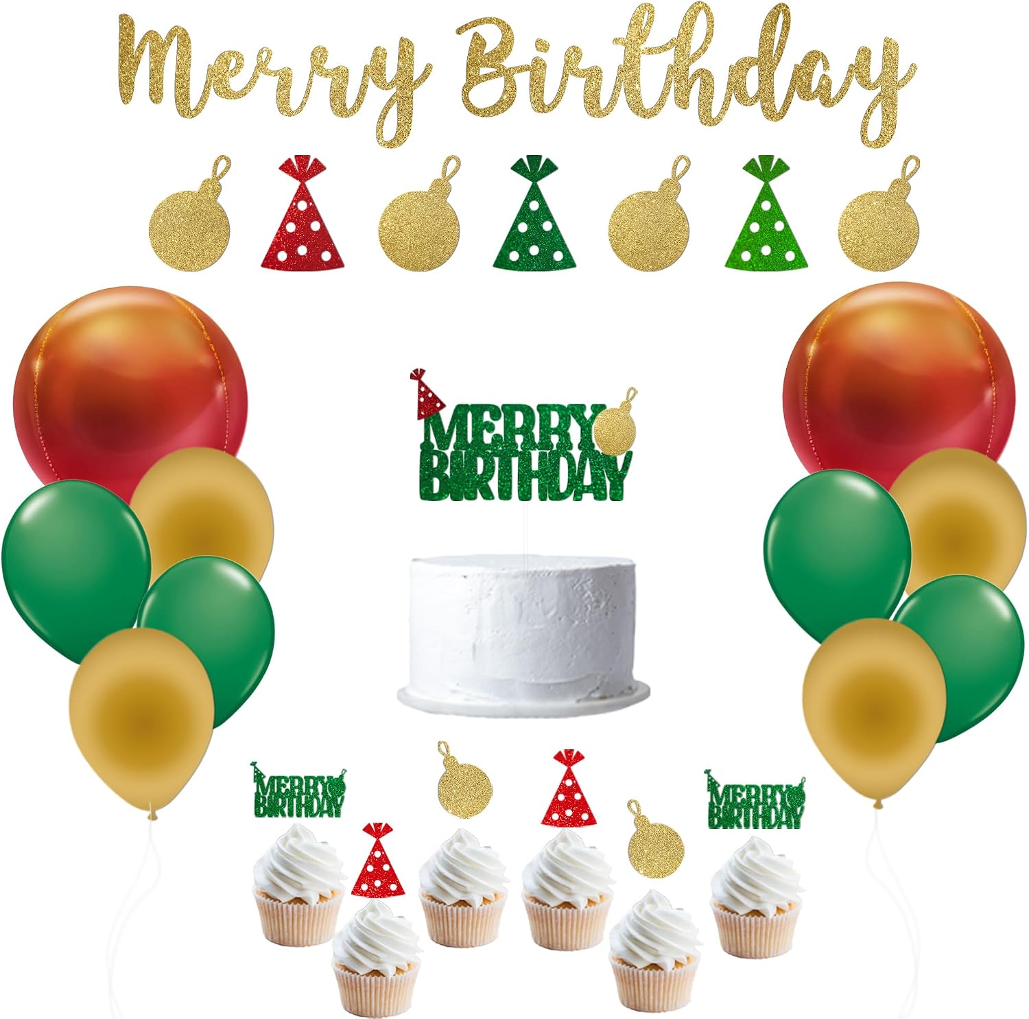 Amazon.com: Merry Birthday Decorations Kit: Merry Birthday Banner ...