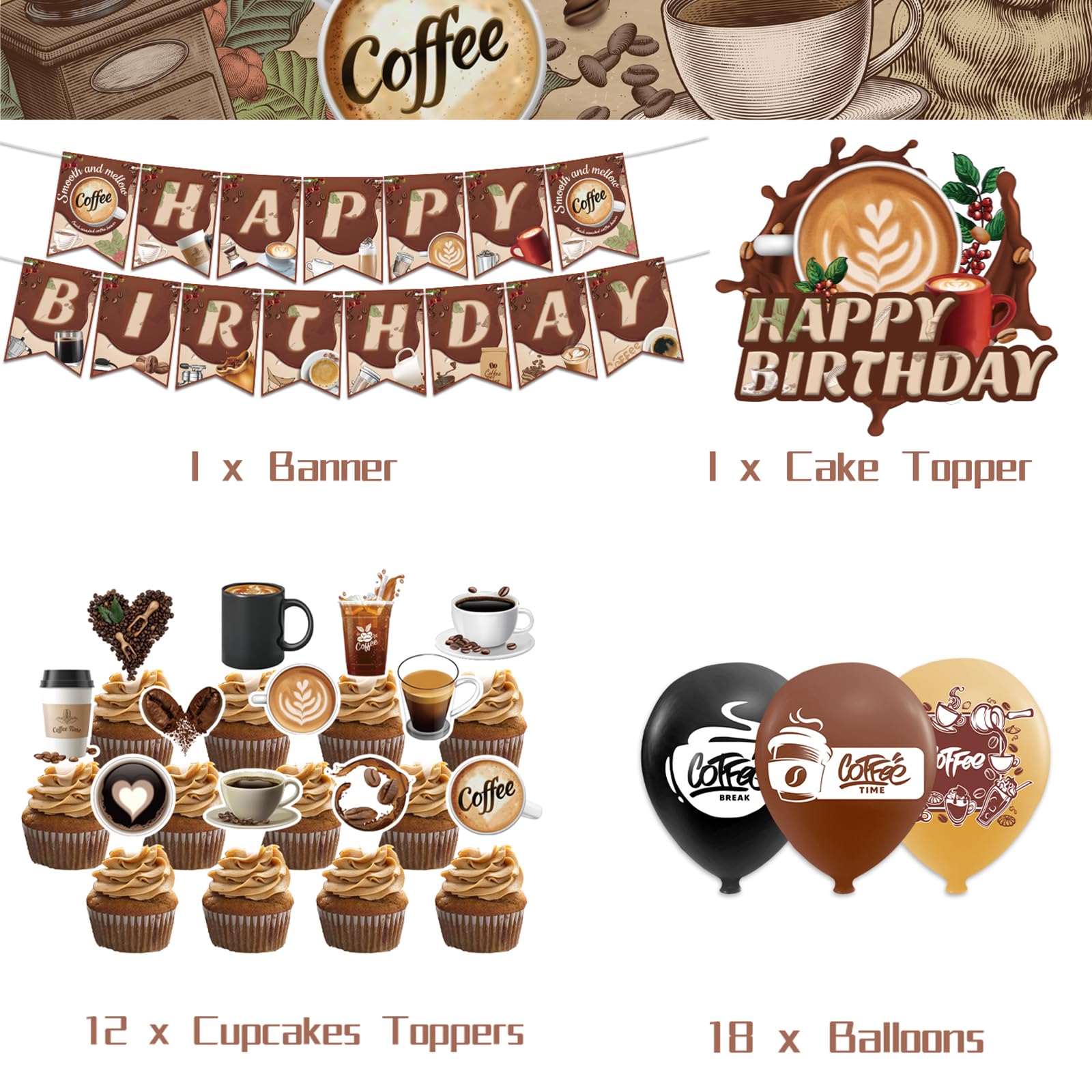 Coffee Party Yoirrat Coffee Happy Birthday Backdrop Coffee Theme ...