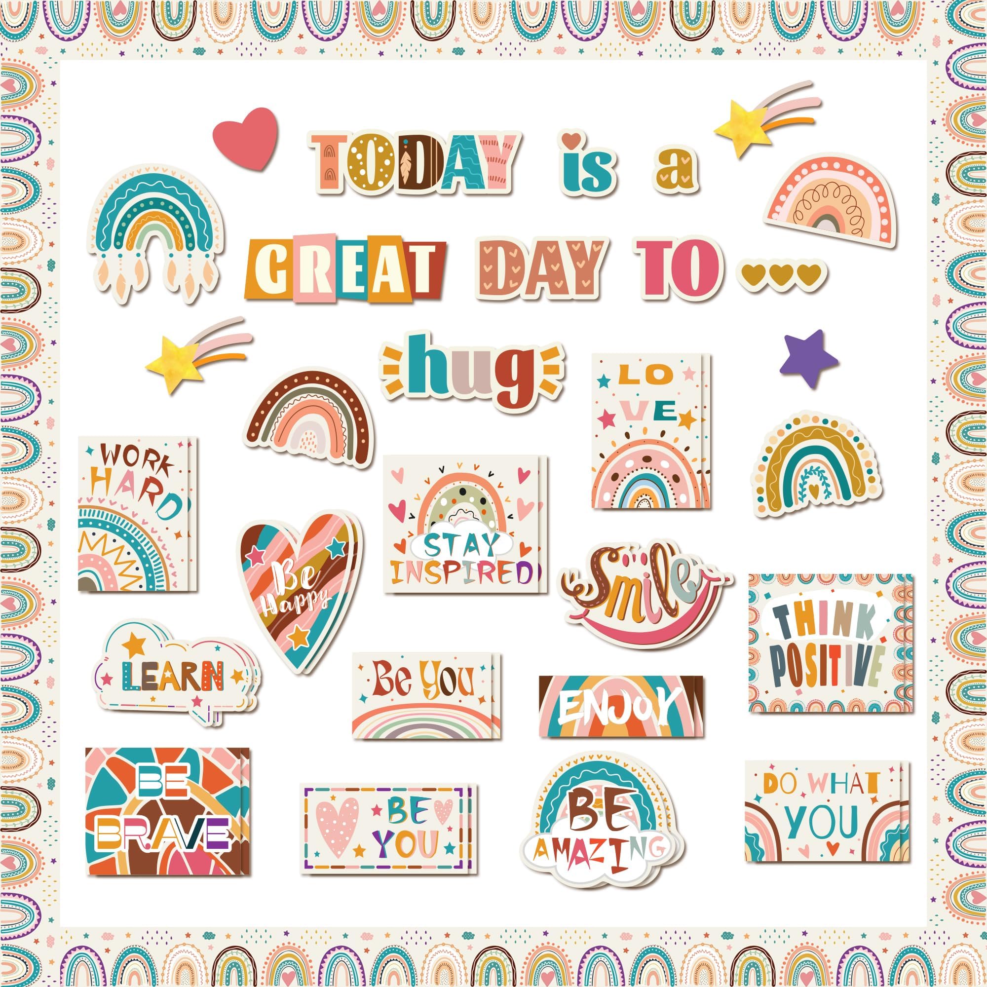Amazon.com : Today is A Great Day Bulletin Board Set Boho Rainbow ...