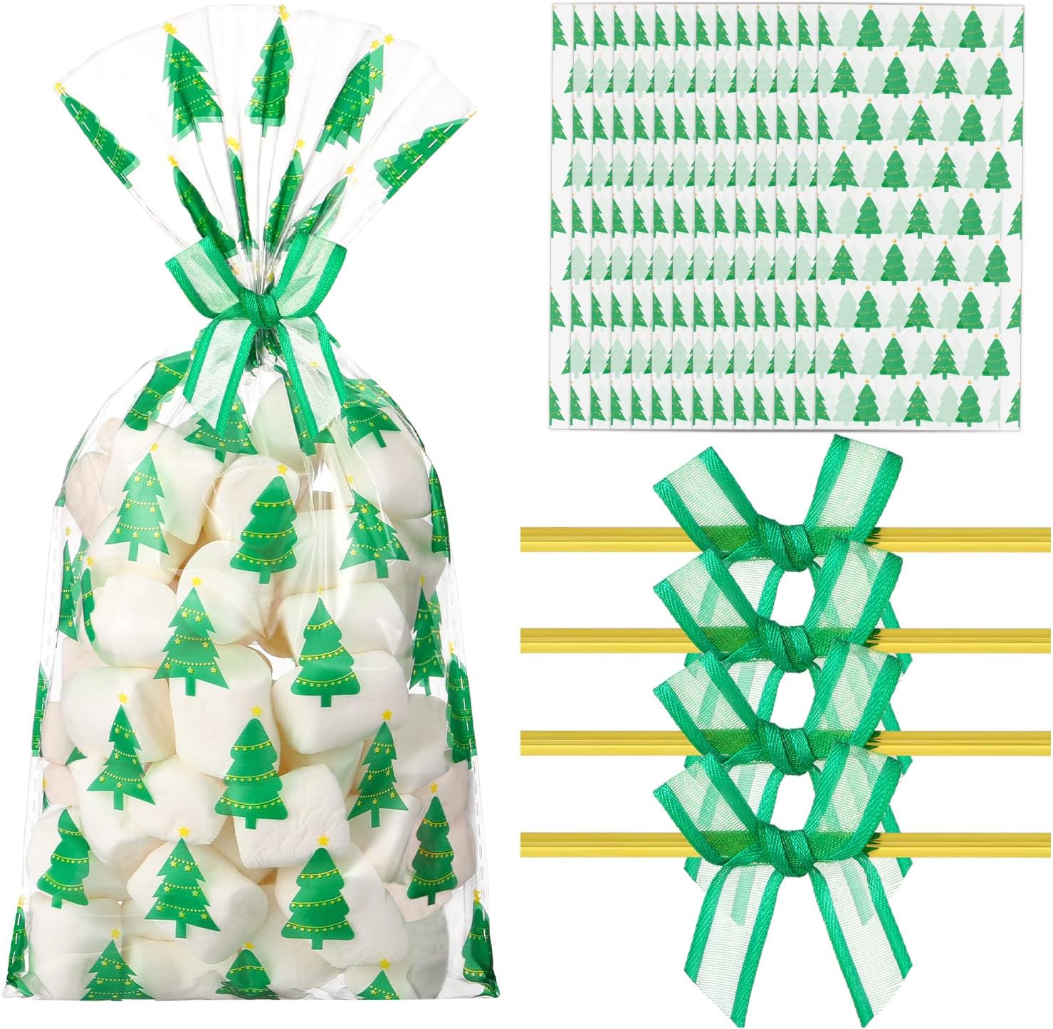 Amazon.com: 50 Pcs 5.1" x 10.6" Christmas Trees Cellophane Bags with 50 ...