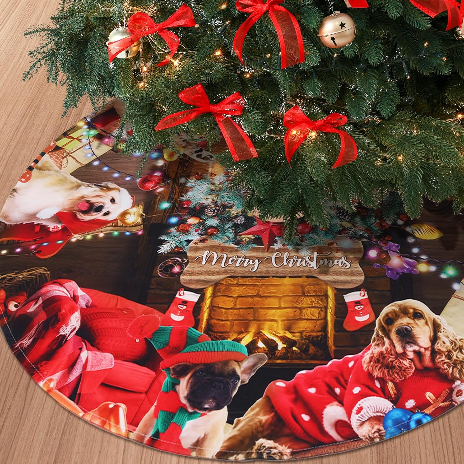 Amazon.com: Shellwei 36 Inch Christmas Tree Skirt Dog Style Xmas Tree ...
