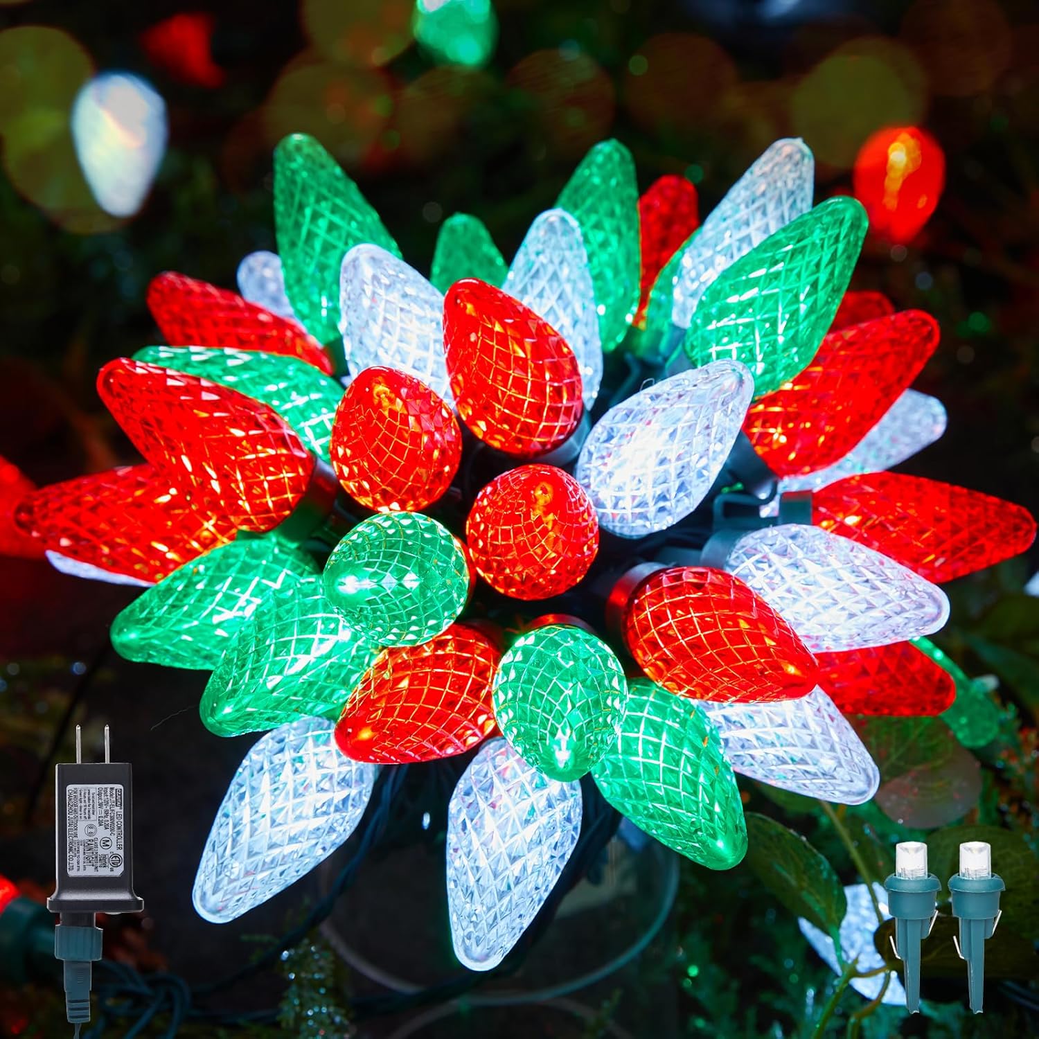 C9 LED Christmas Lights Outdoor, 81 Feet 100 LED String Lights with ...