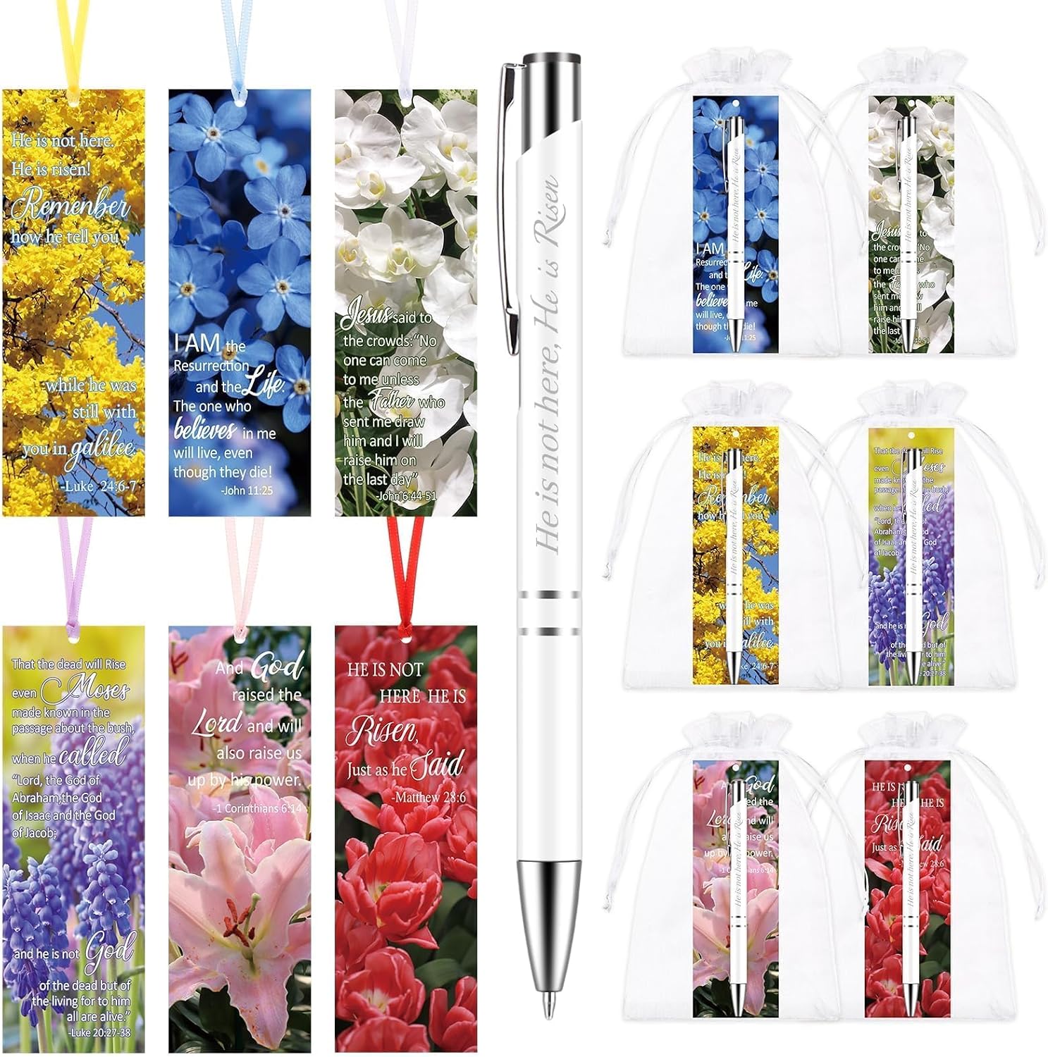 Amazon.com: 30 Sets Easter Religious Bookmarks He Is Risen Bible Verse ...