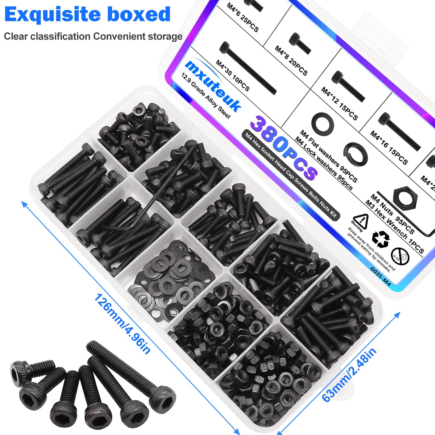 Snapklik.com : Mxuteuk 380PCS M4 Screws Kits,6/8/12/16/20/30mm Metric ...