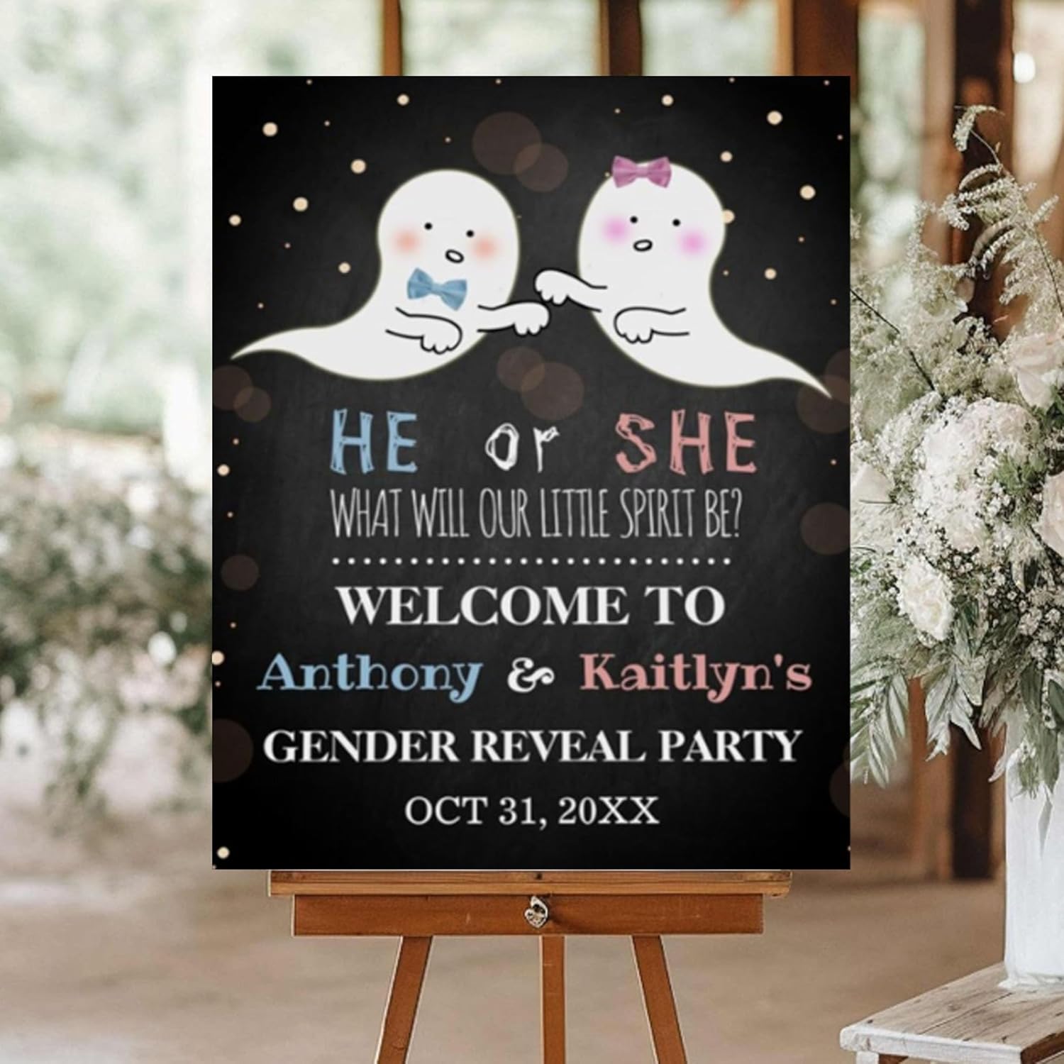 Amazon.com: Halloween Ghosts Gender Reveal Party Foam Board , Gender ...