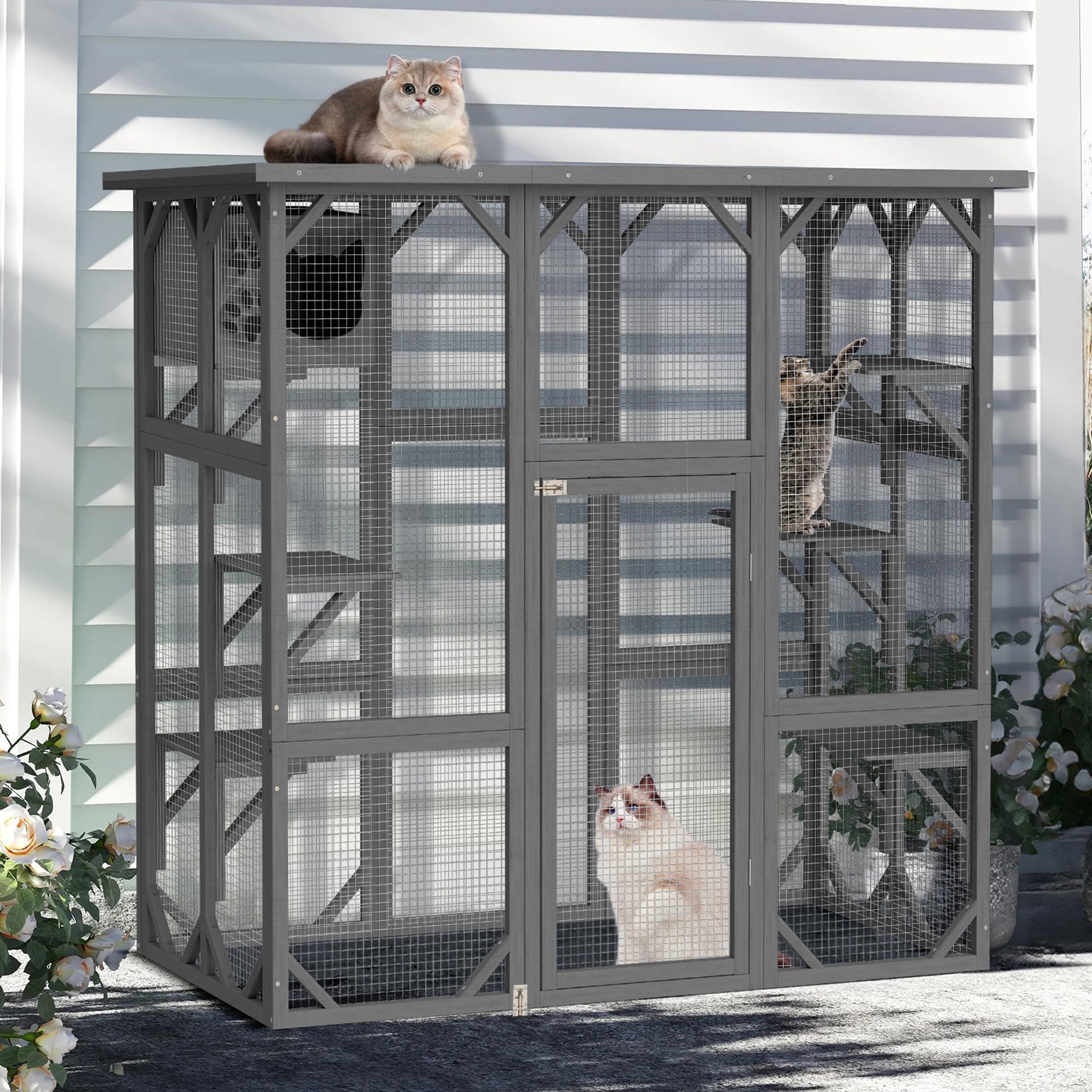 Outdoor Cat Enclosure PETVILLE Catio Outdoor Cat House, Wooden Large ...