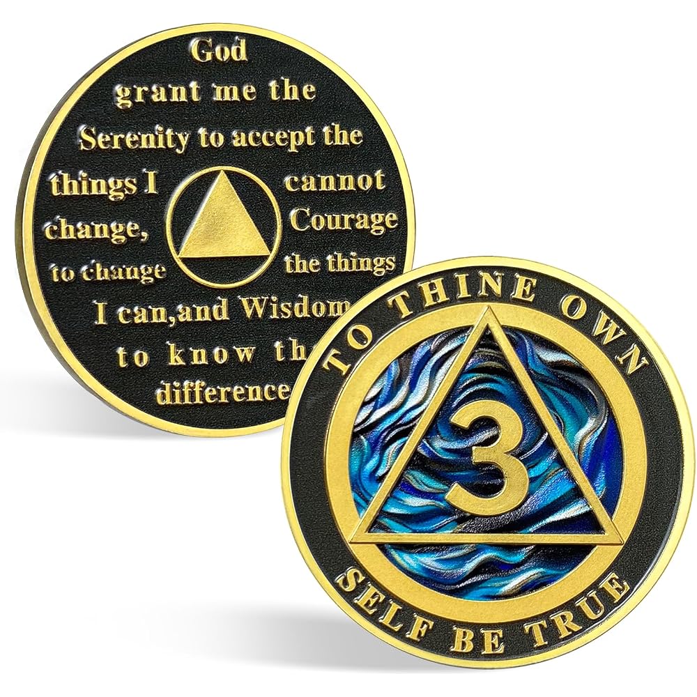 $3/mo - Finance CHURYUML 3 Year Sobriety Coin Blue Ripple Sober Chip ...