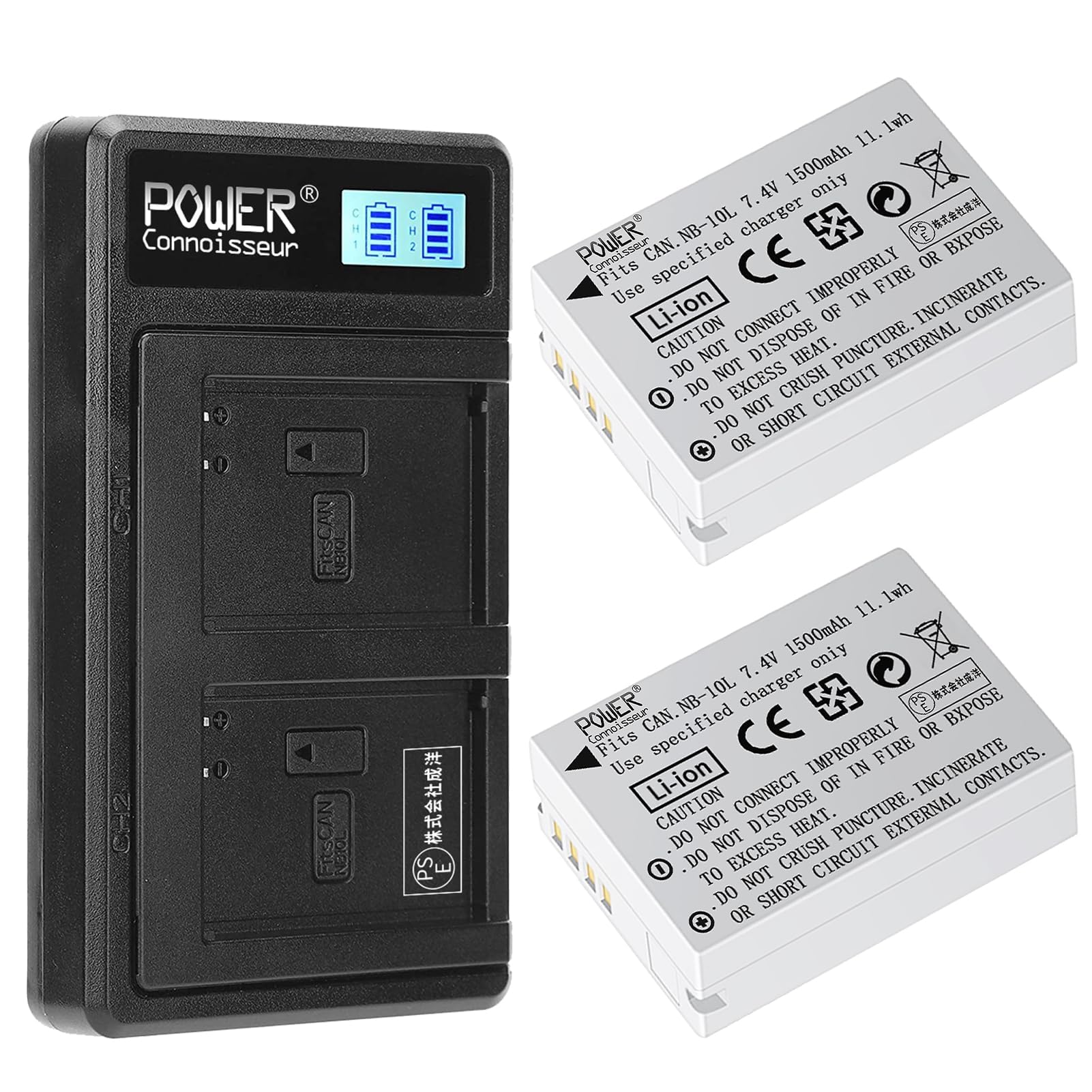 Amazon | 「Power-connoisseur」 Canon NB-10L 7.4V 1500mAh交換バッテリー(2個)+互換 NB ...