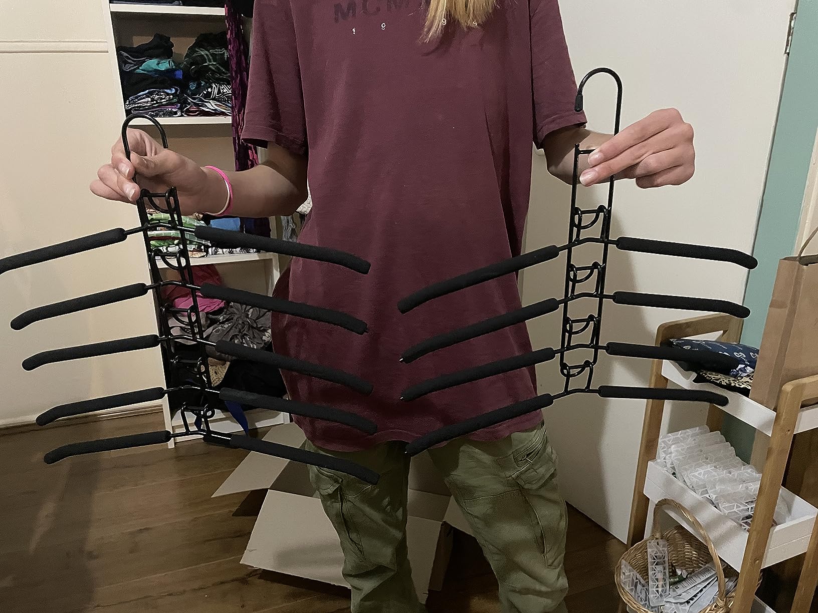 DAWNTREES 2 Pack 5 in 1 Space Saving Hangers,Multilayer Metal Clothes ...