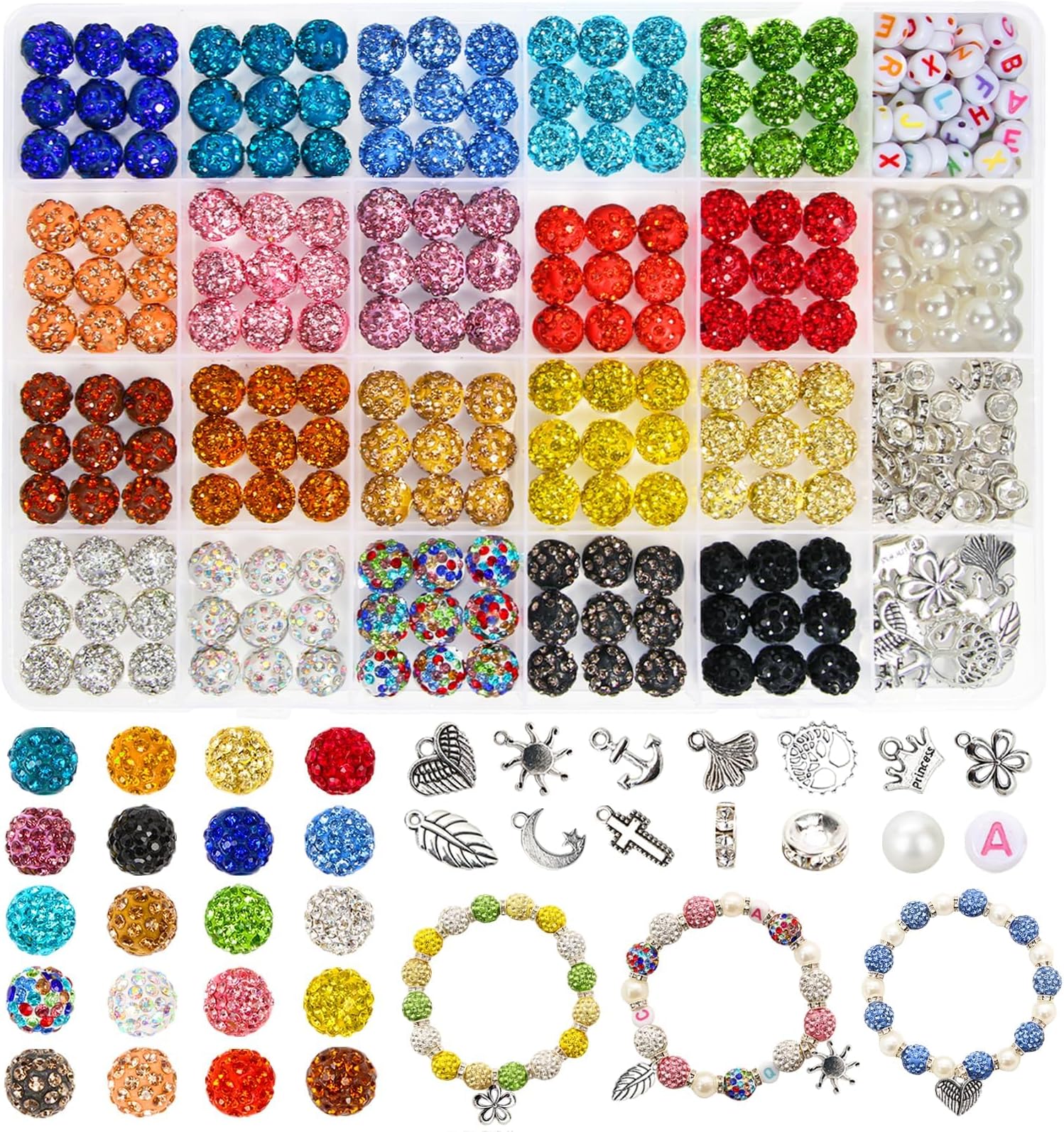 Amazon.com: 100 pcs 10mm Rhinestone Beads for Jewelry Making, Light ...