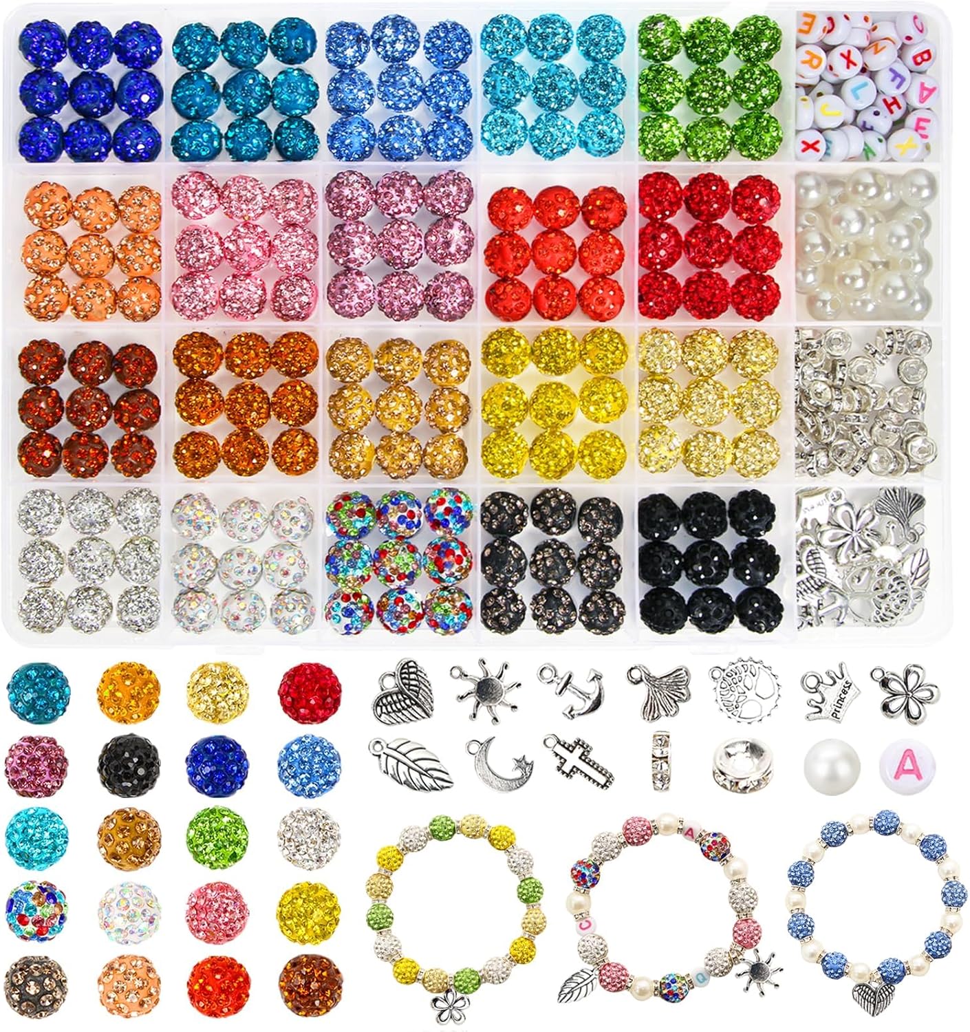 Amazon.com: ZIFTY Rhinestone Beads 20 Colors 180pcs 10mm Clay Disco ...