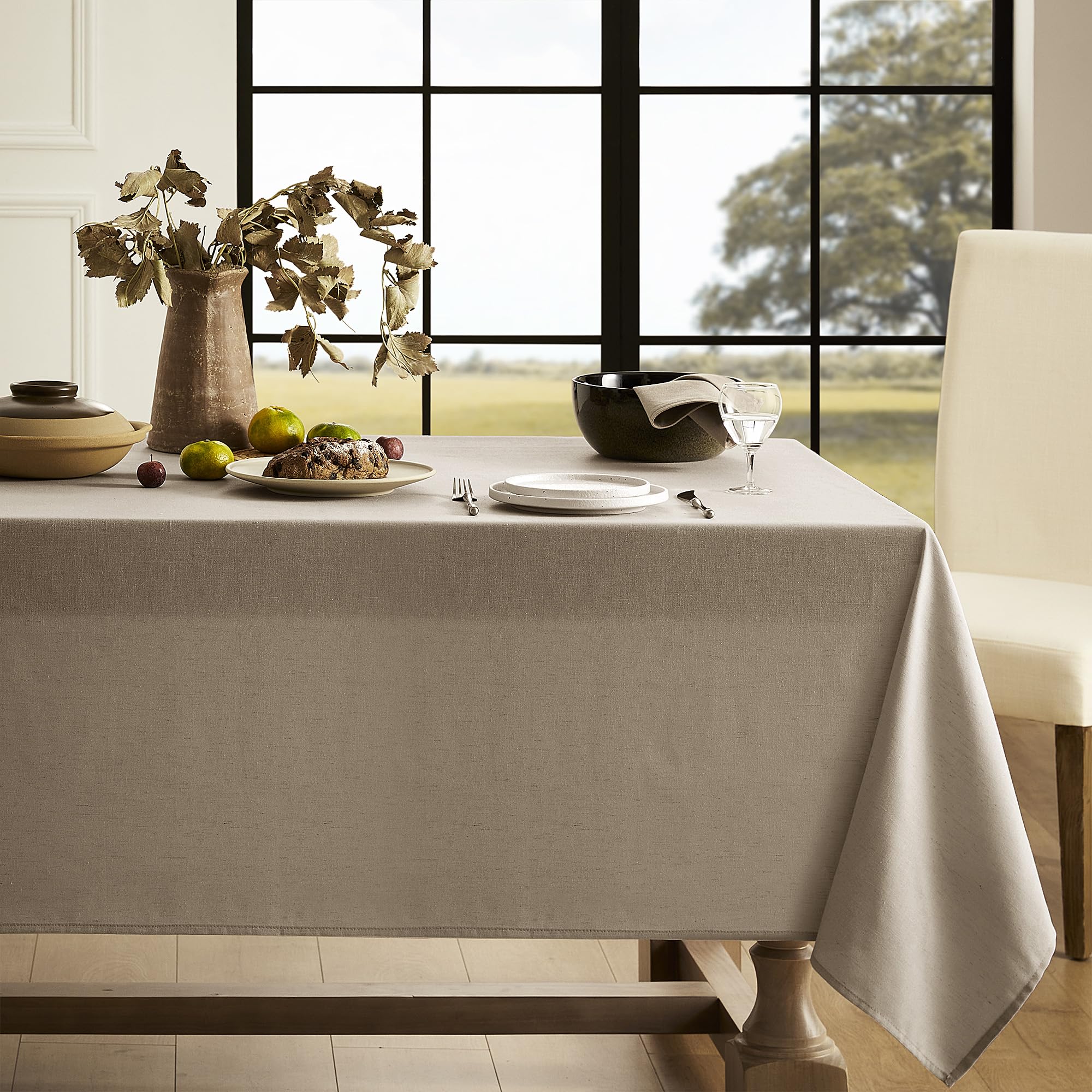 Amazon.com: Placidy Khaki Textured Linen Rectangle Table Cloth Burlap ...