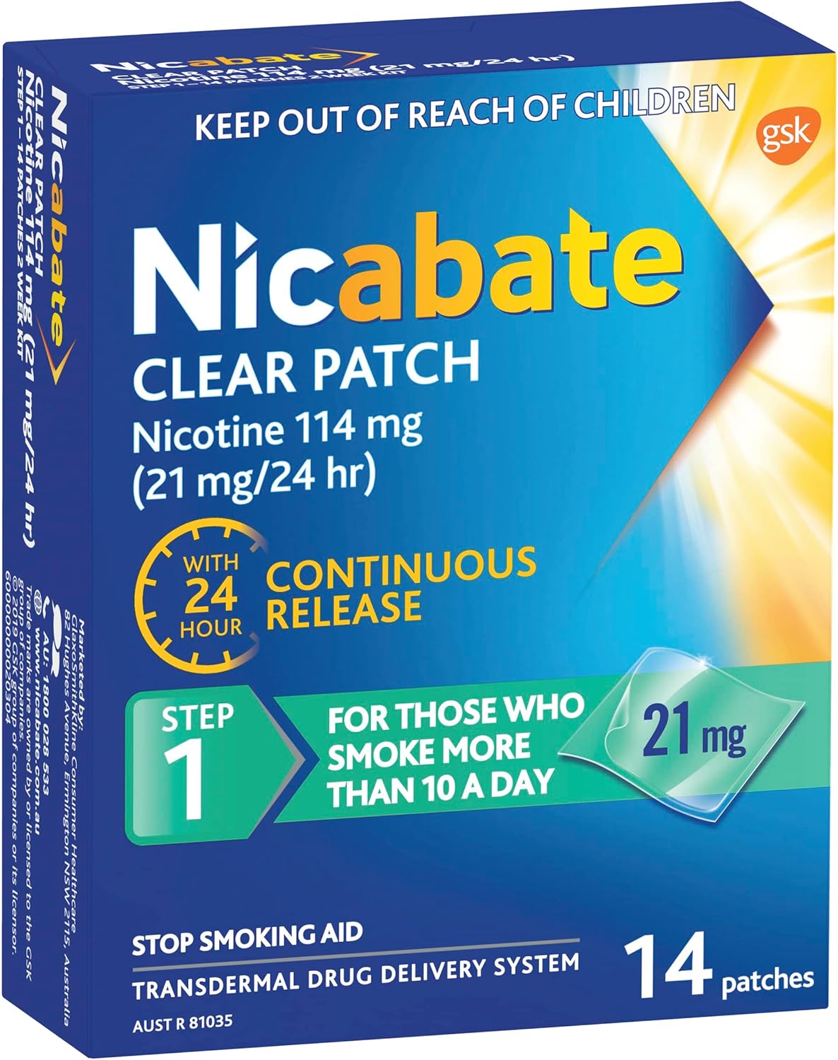 NICABATE PATCH CLEAR 21MG 14 DAYS STEP 1 : Amazon.com.au: Health ...