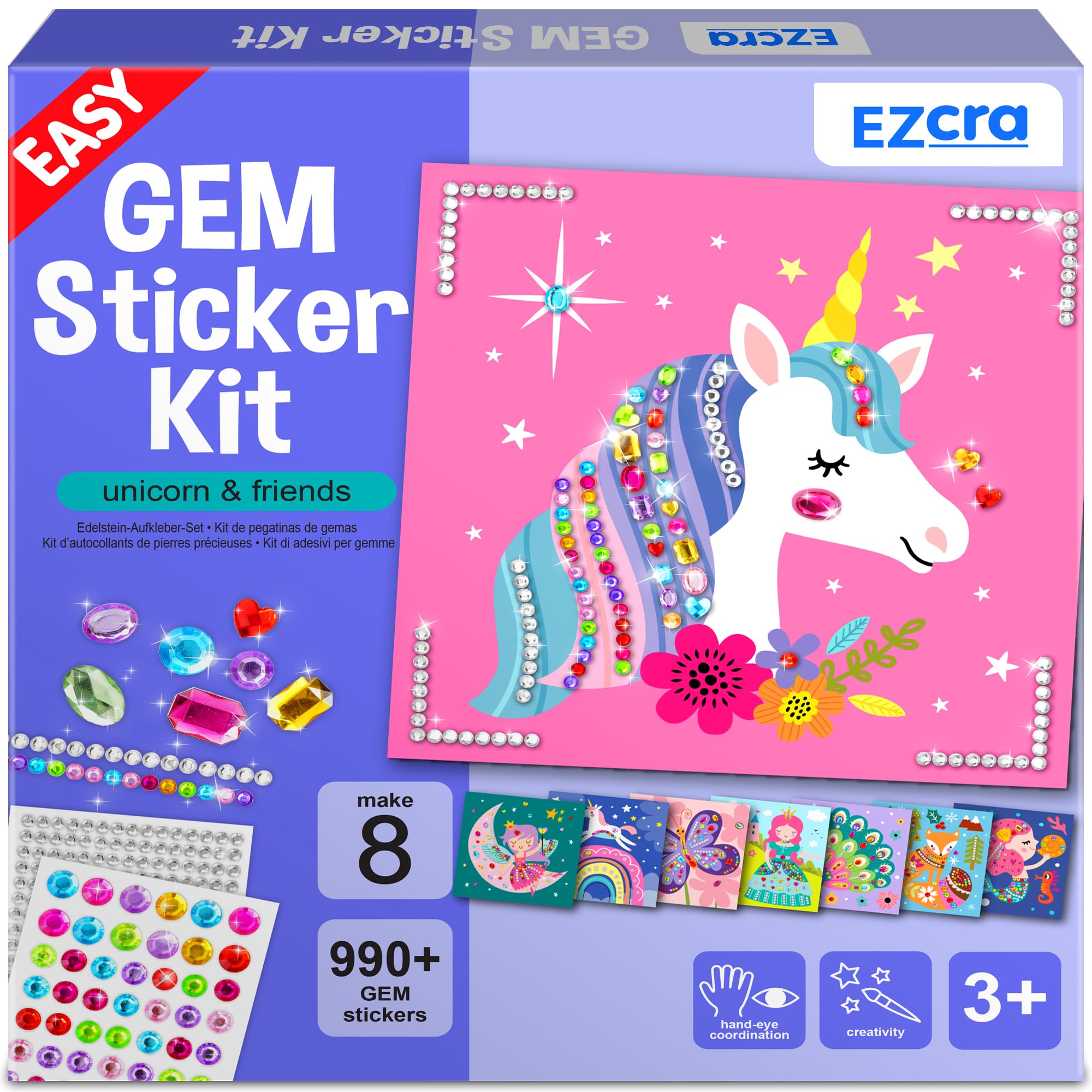 Amazon.com: EZCRA Easy Arts and Crafts for Kids - Fun Gem Sticker Kit ...